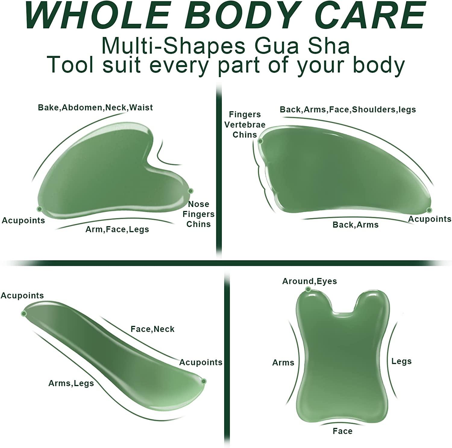 4 Pcs Green Guasha Massage Tool for SPA Acupuncture Therapy - Facial ...