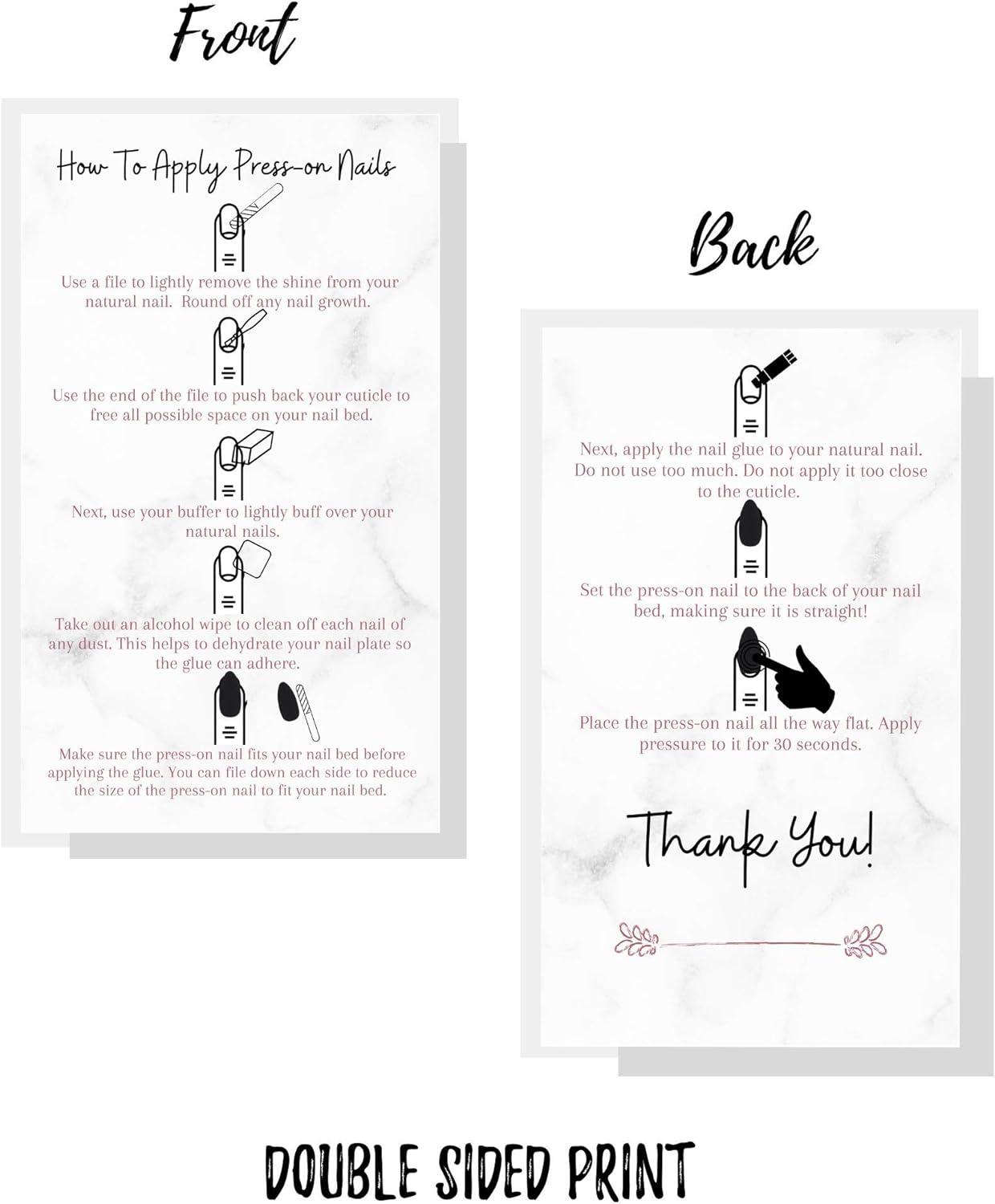 Press-On Nail Application Cards | 50 Pack | DIY Nail Kit Instructions ...