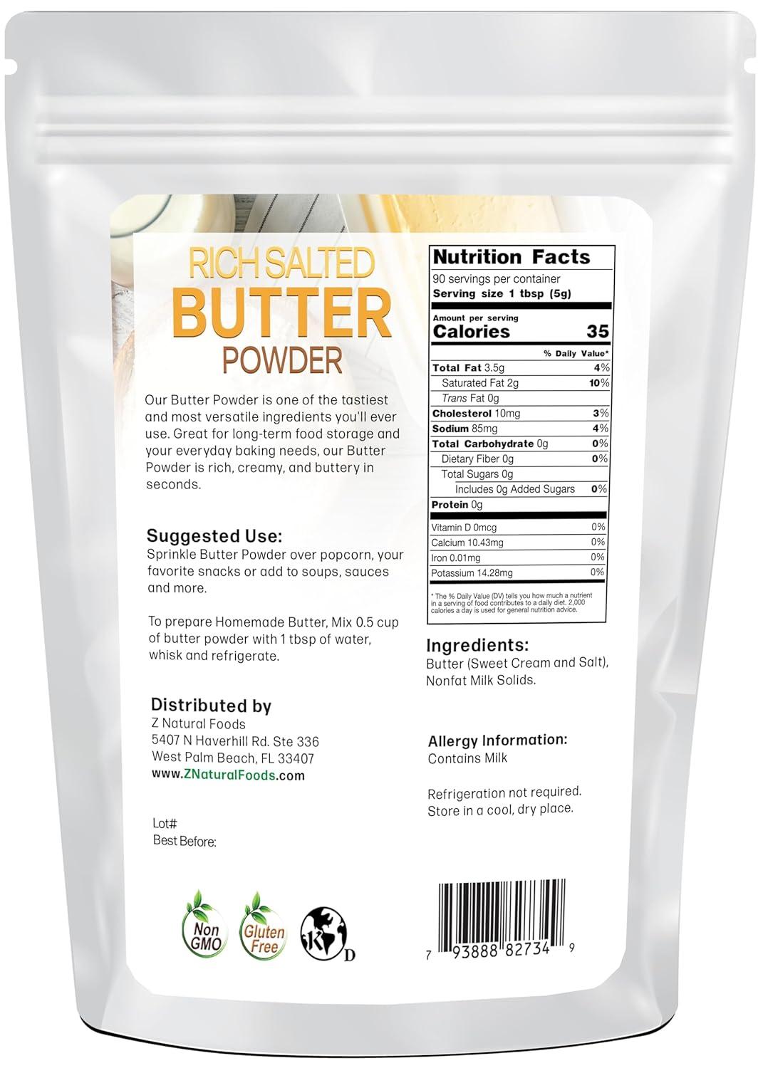 Z Natural Foods Rich Salted Butter Powder - Non-GMO Hormone-Free Baking ...