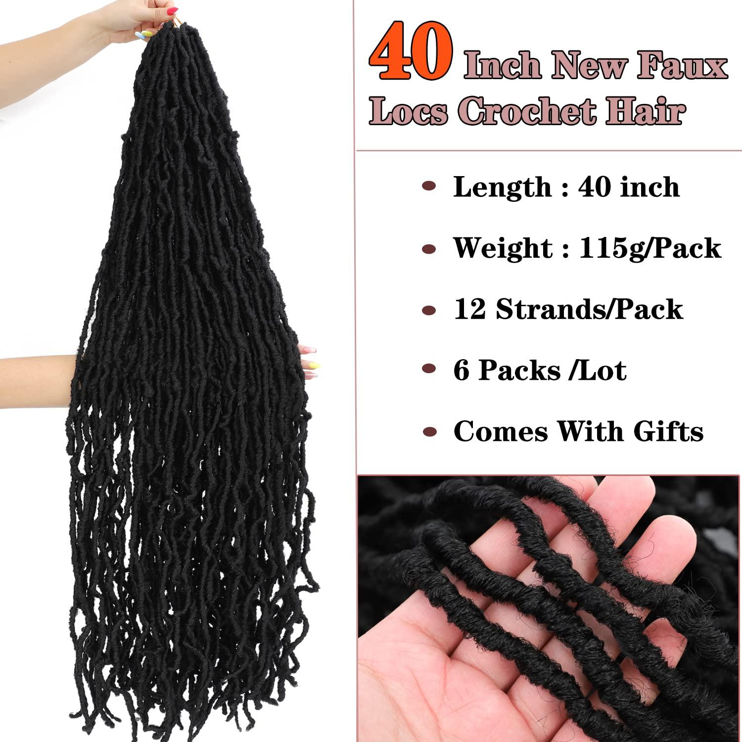 40 Inch Natural Color Faux Locs Crochet Hair 6 Packs - Super Long ...