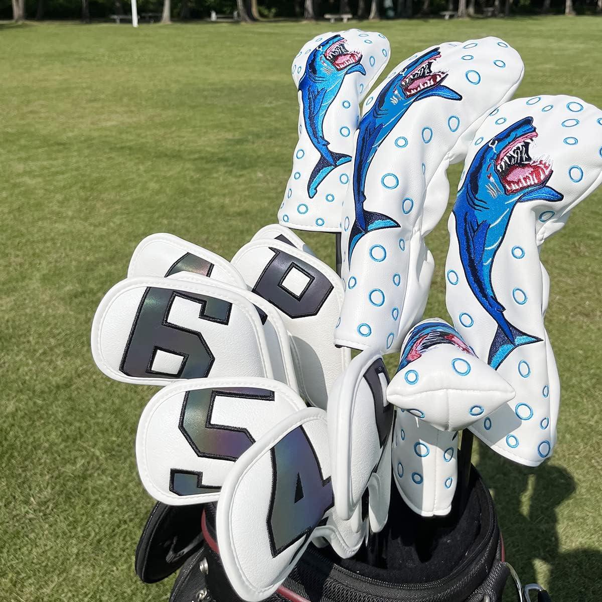 Shark Embroidery Golf Head Covers Set - Driver, Fairway, Hybrid, Putter ...