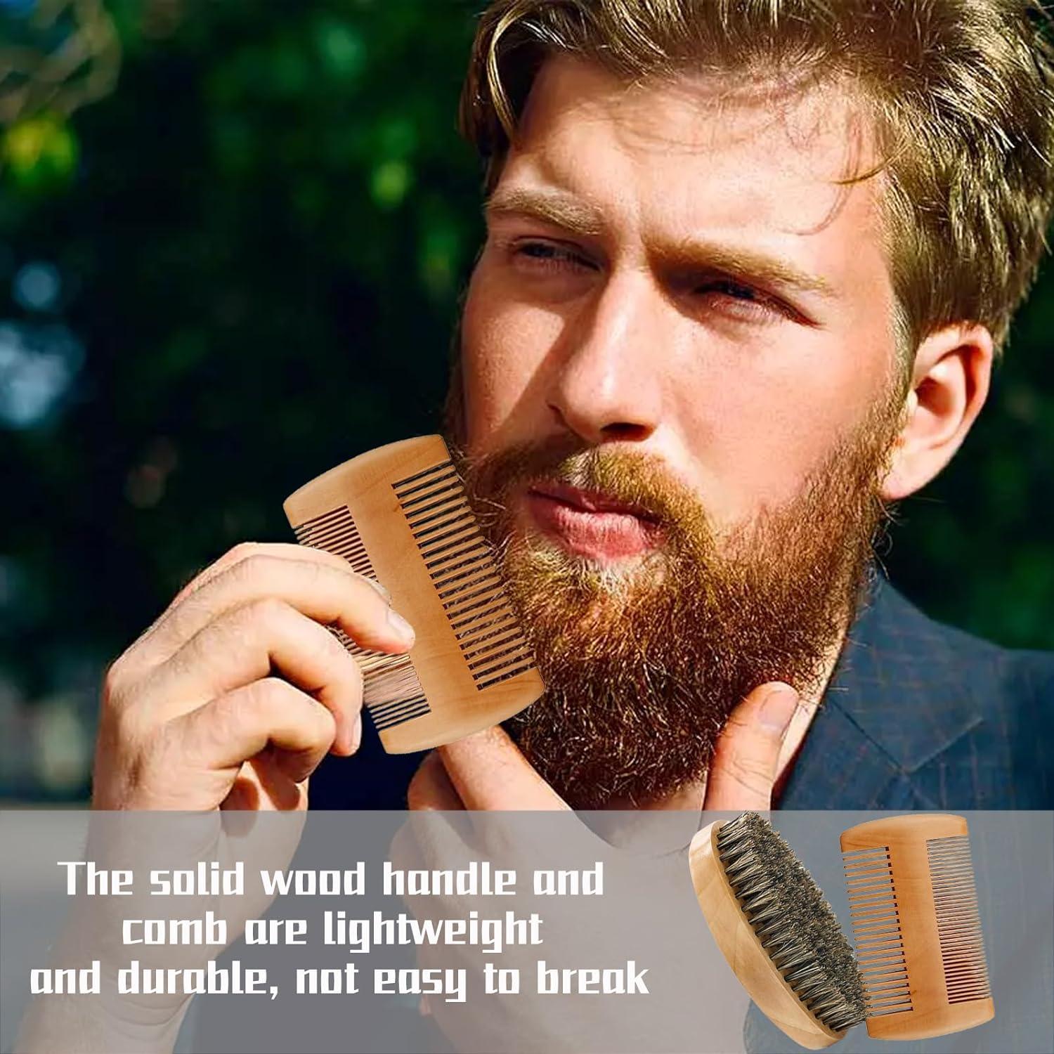 2PCS Portable Beard Brush Comb Set for Men - Boar Bristle Brush for ...