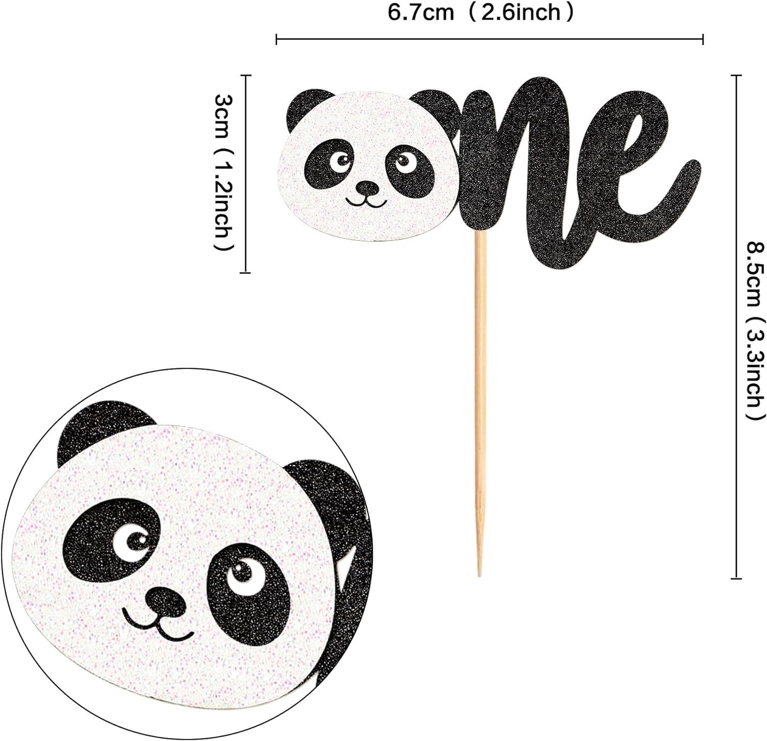 Ercadio 24 Pack Panda One Cupcake Toppers Black Glitter Panda One ...