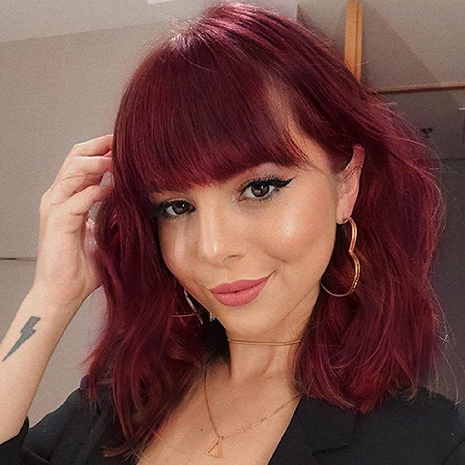 Miss Diva Maroon Wavy Wig - 13 4 Short Burgundy Bob Synthetic Lace ...