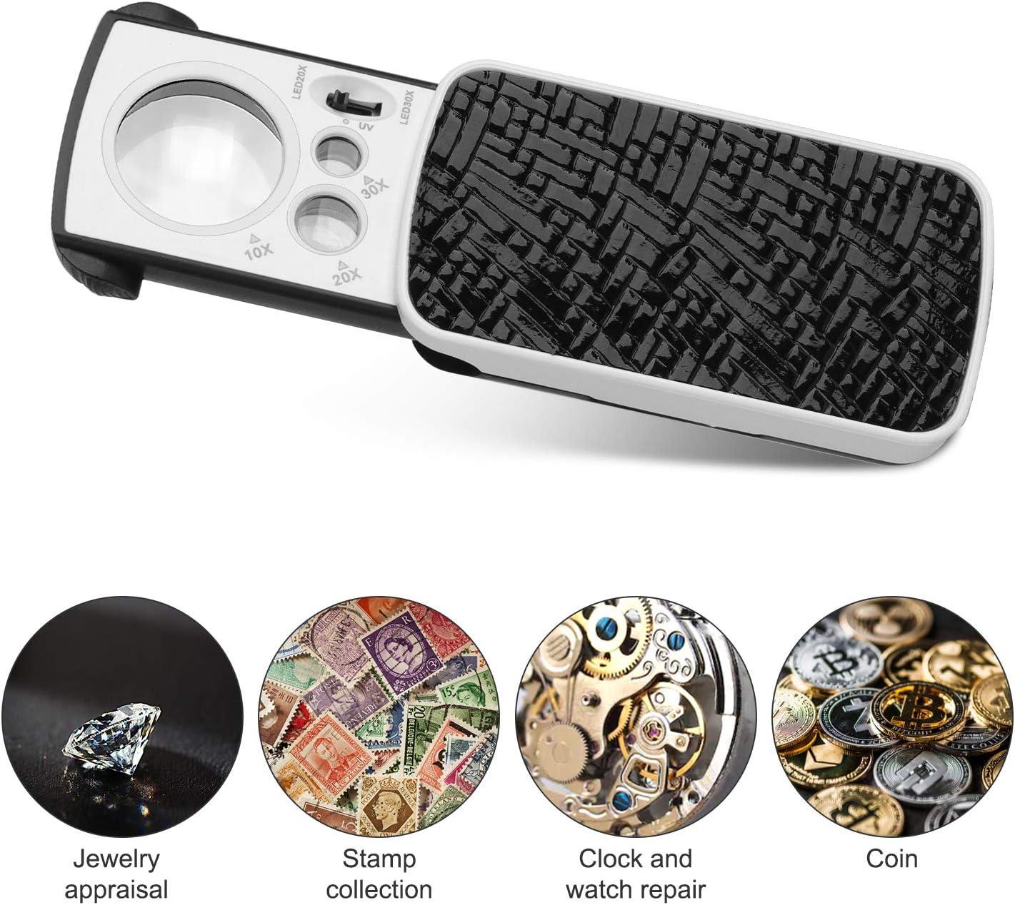 JARLINK 2 Pack LED Slide-Out Jewelers Loupe - 10X 20X 30X Illuminated ...