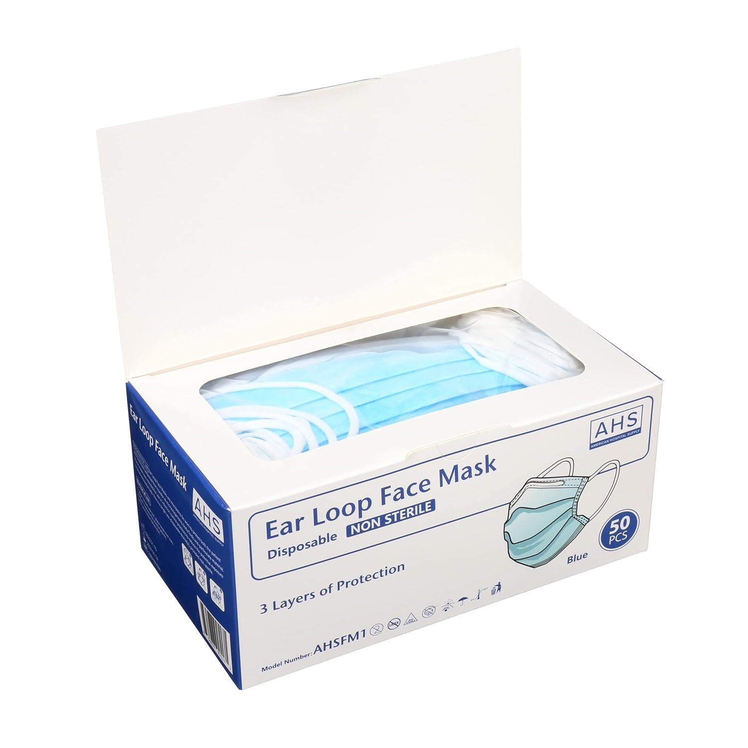 Buy AHS Earloop Masks - 3 Ply Disposable Face Covering for Adults | Box ...