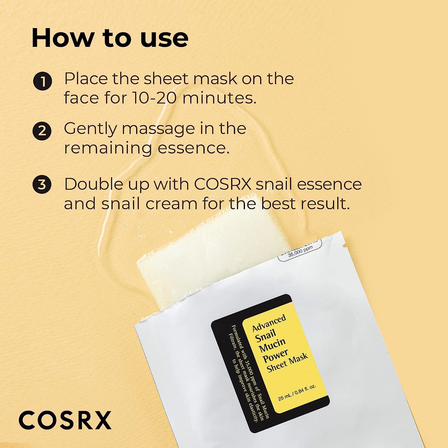 COSRX Snail Mucin Sheet Mask 10 EA - Snail Essence Face Masks for Dry ...