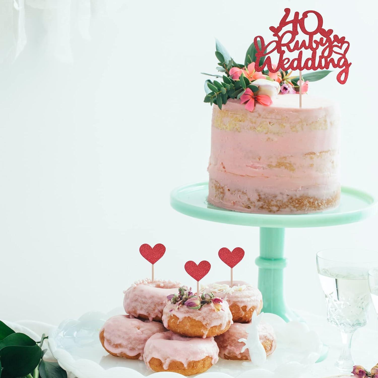 1 Pc 40th Anniversary Cake Toppers Ruby Wedding Cake Toppers with 14Pcs ...