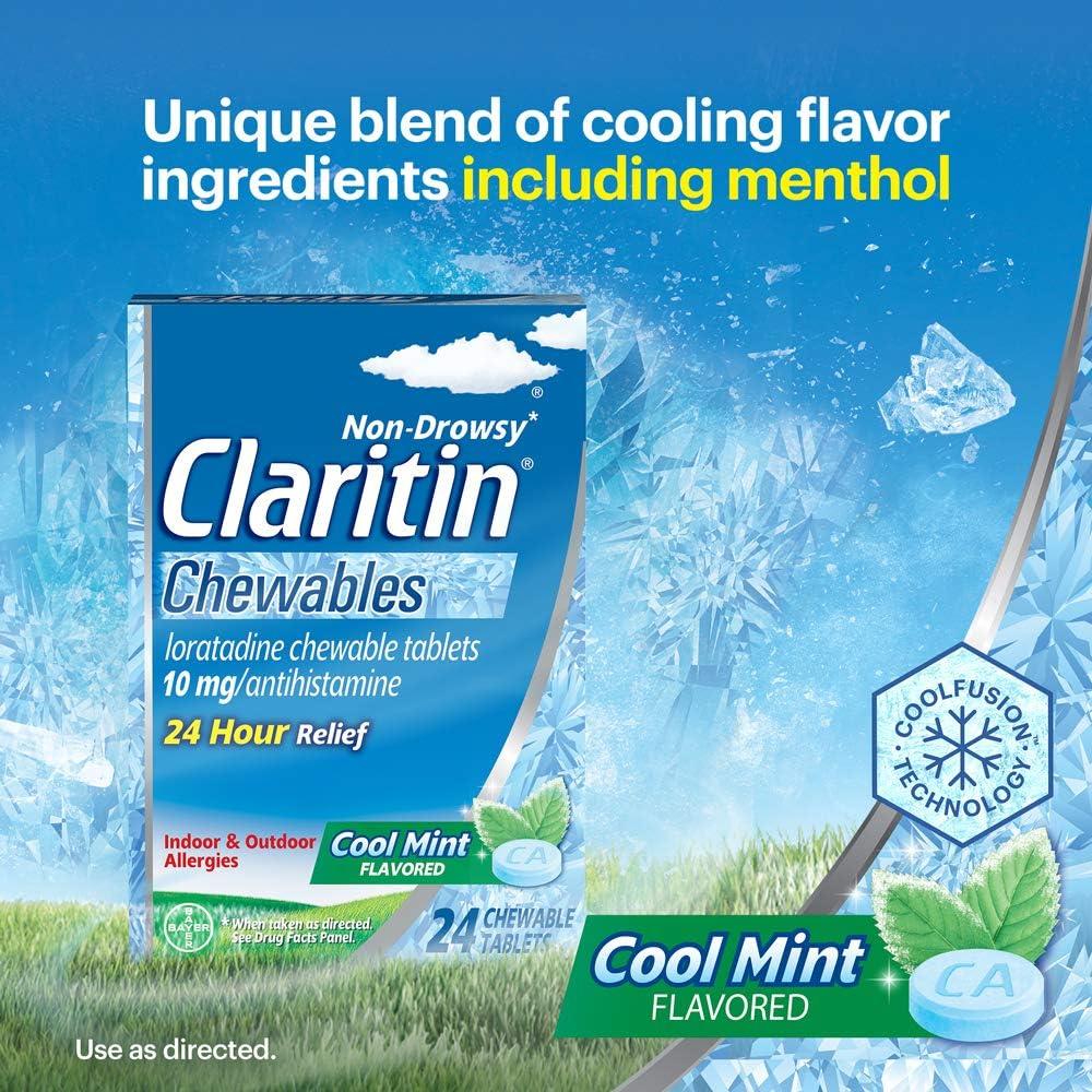 Claritin 24 Hour Chewable Cool Mint Flavored Tablets - 24 Count Pack ...