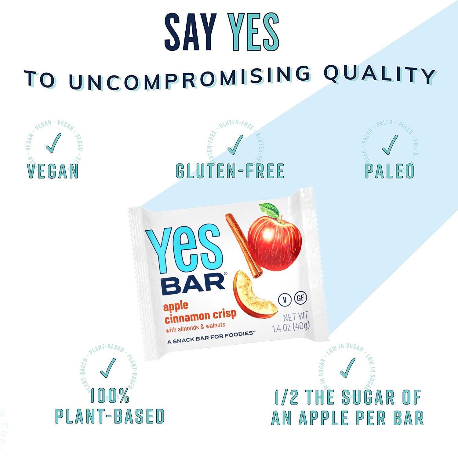 YES Bar Apple Cinnamon Crisp - Plant Based Protein Decadent Snack Bar ...