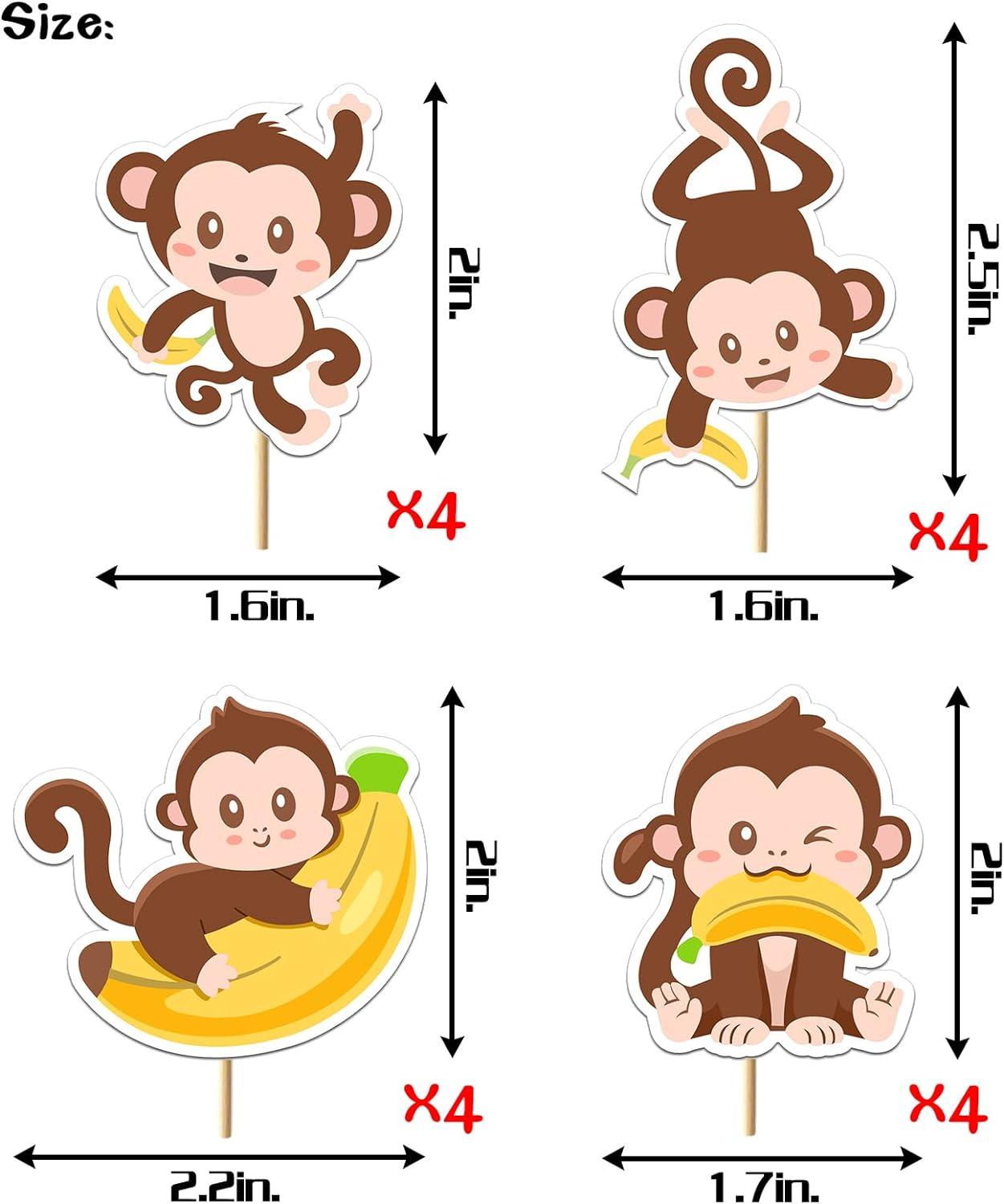 32Pcs Monkey Cupcake Toppers Monkey Baby Shower Party Decorations for ...