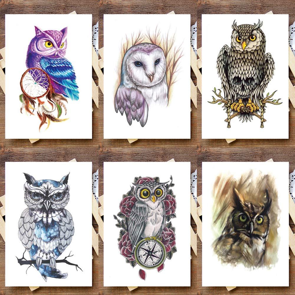 Oottati 6 Sheets Colorful Owl Bubo Arm Fake Temporary Tattoos Stickers ...
