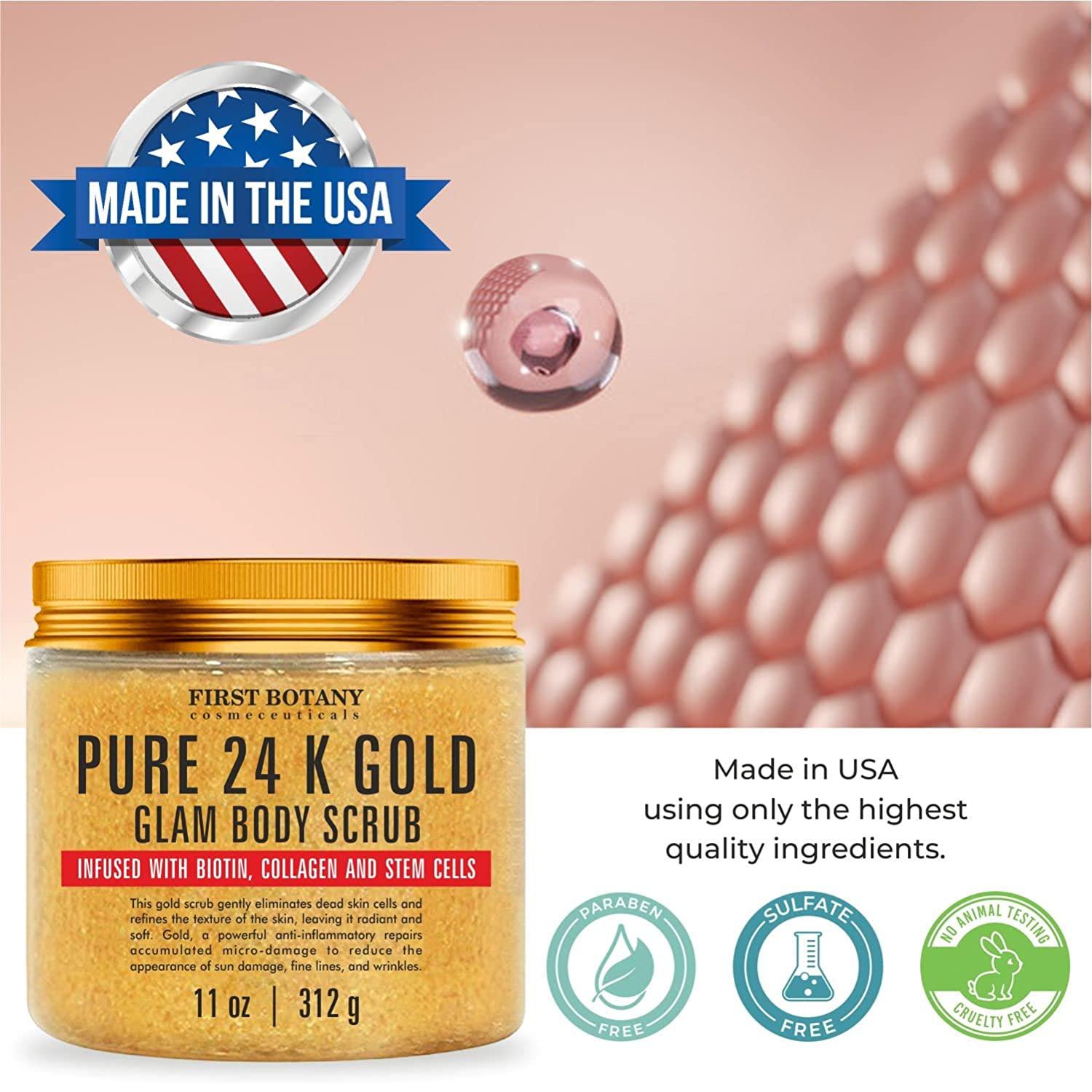 24K Gold Body Scrub with Collagen & Stem Cells - Exfoliating Salt Scrub ...
