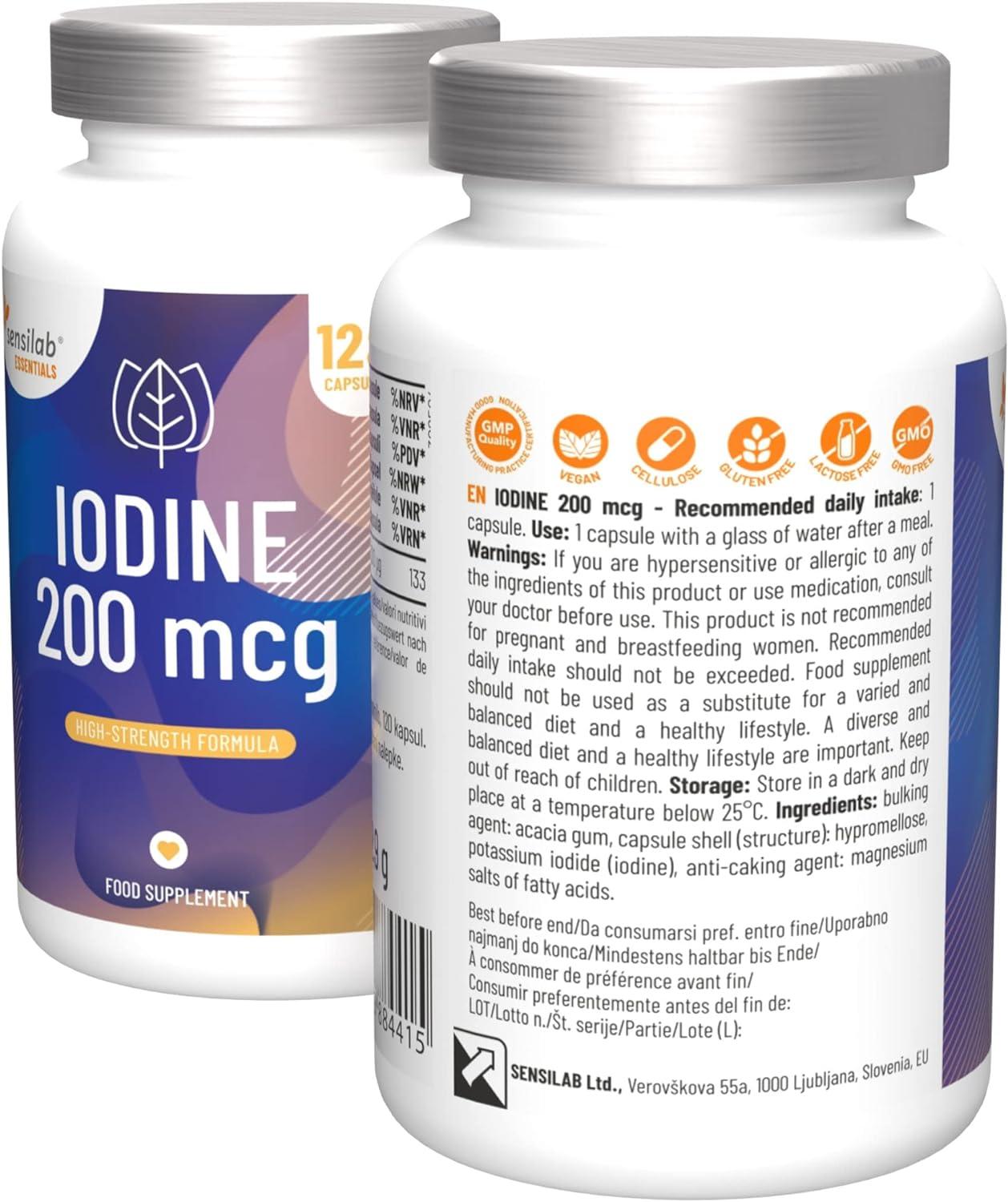 Sensilab Essentials Iodine Tablets 200 mcg - 120 Capsules for Thyroid ...