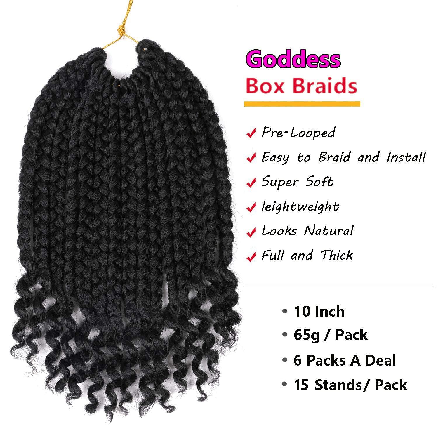6 Packs Bohemian Box Braids Crochet Hair Curly Ends 10 Inch - Black ...