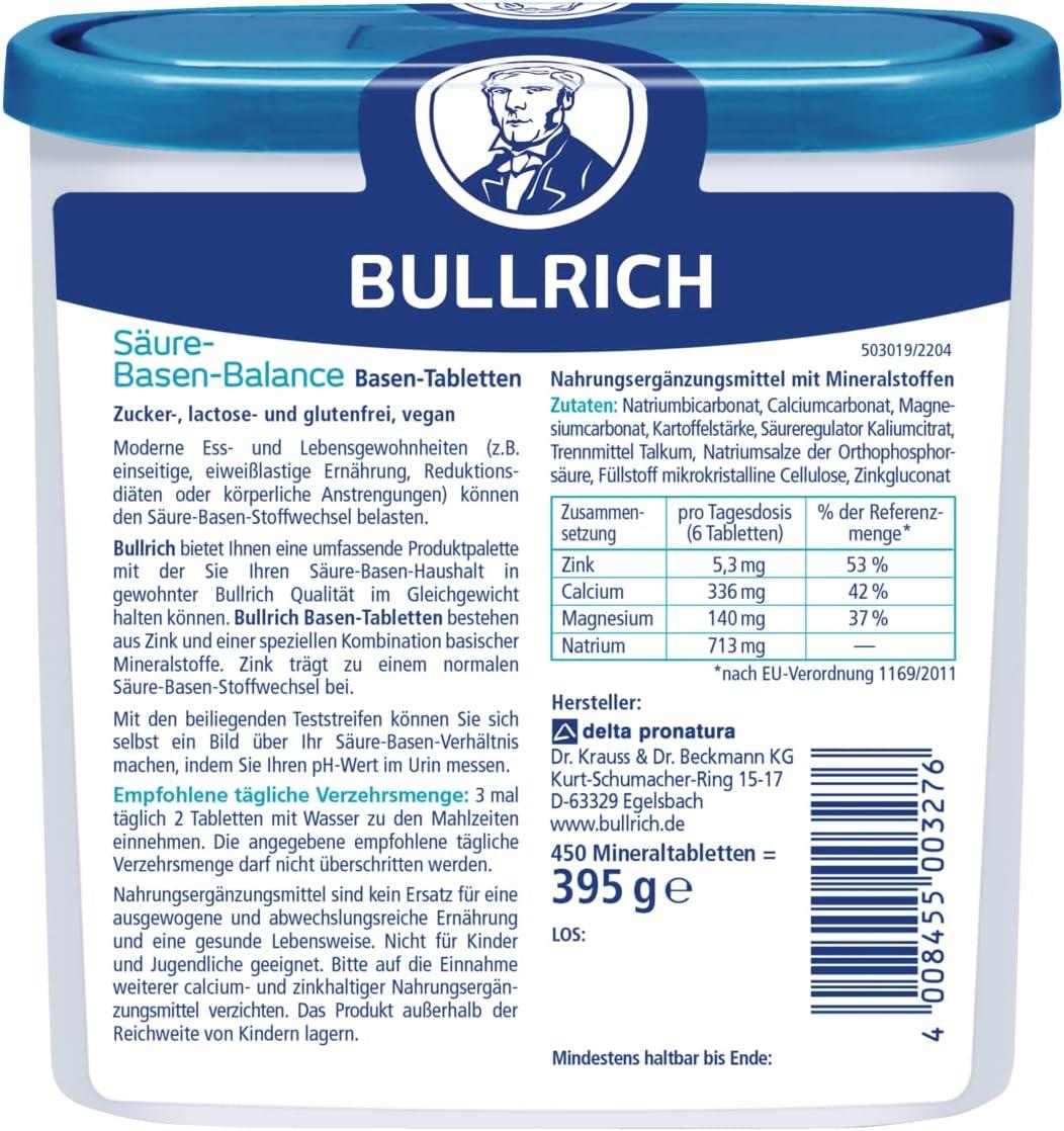 Bullrich Acid-Base Balance Tablets 450 pcs | Vegan with Zinc & 24 pH ...