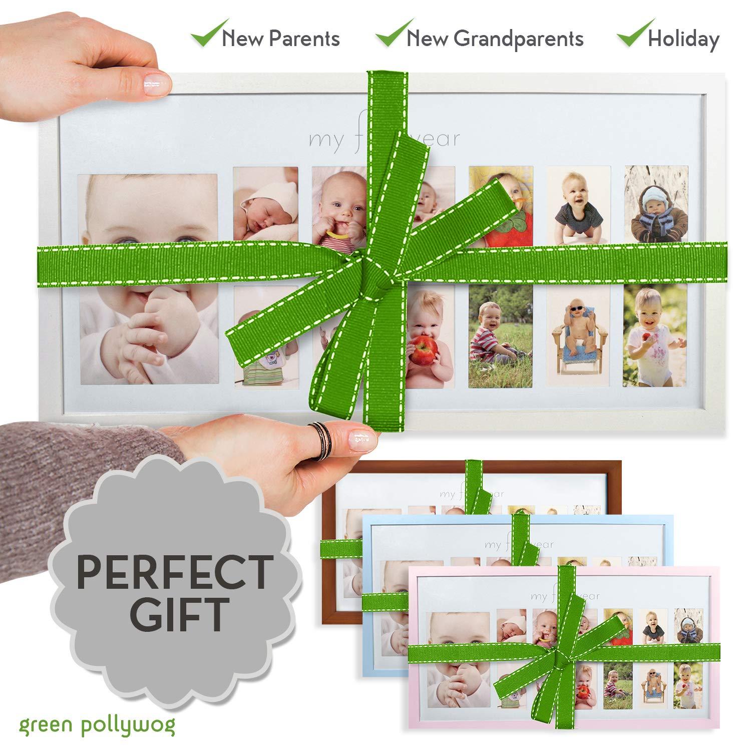 Green Pollywog Baby's First Year Collage Frame in White | 12 Month ...
