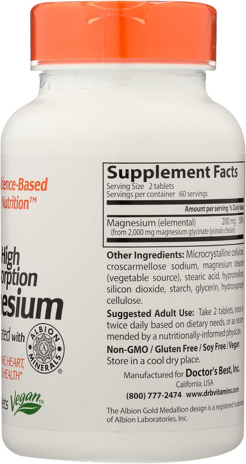 Doctor's Best Magnesium 120 Tablets - Essential Supplement for Optimal ...