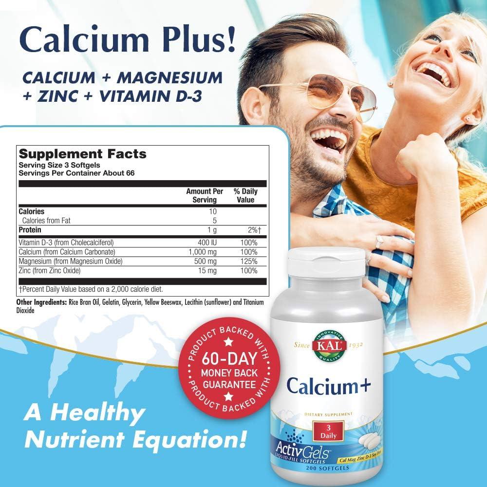 KAL Calcium Plus 1000mg Tablets - 200 Count (Pack of 1) - Bone Health ...