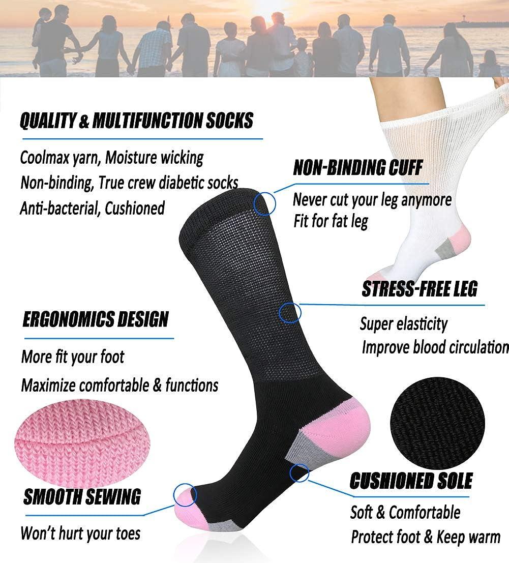 SYOLLAVE Women's Diabetic Athletic Crew Socks - Non-Binding Extra Wide ...