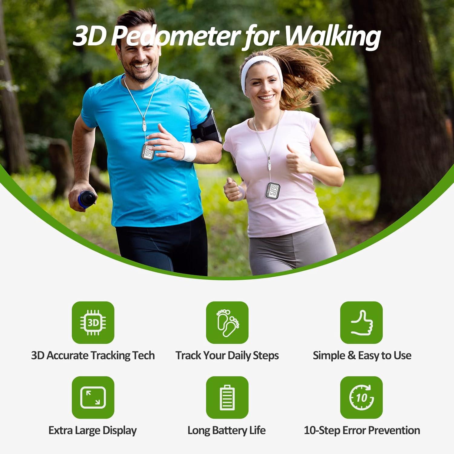 3D Pedometer with Step Counter, Large Display, and Clip Accurate Step ...