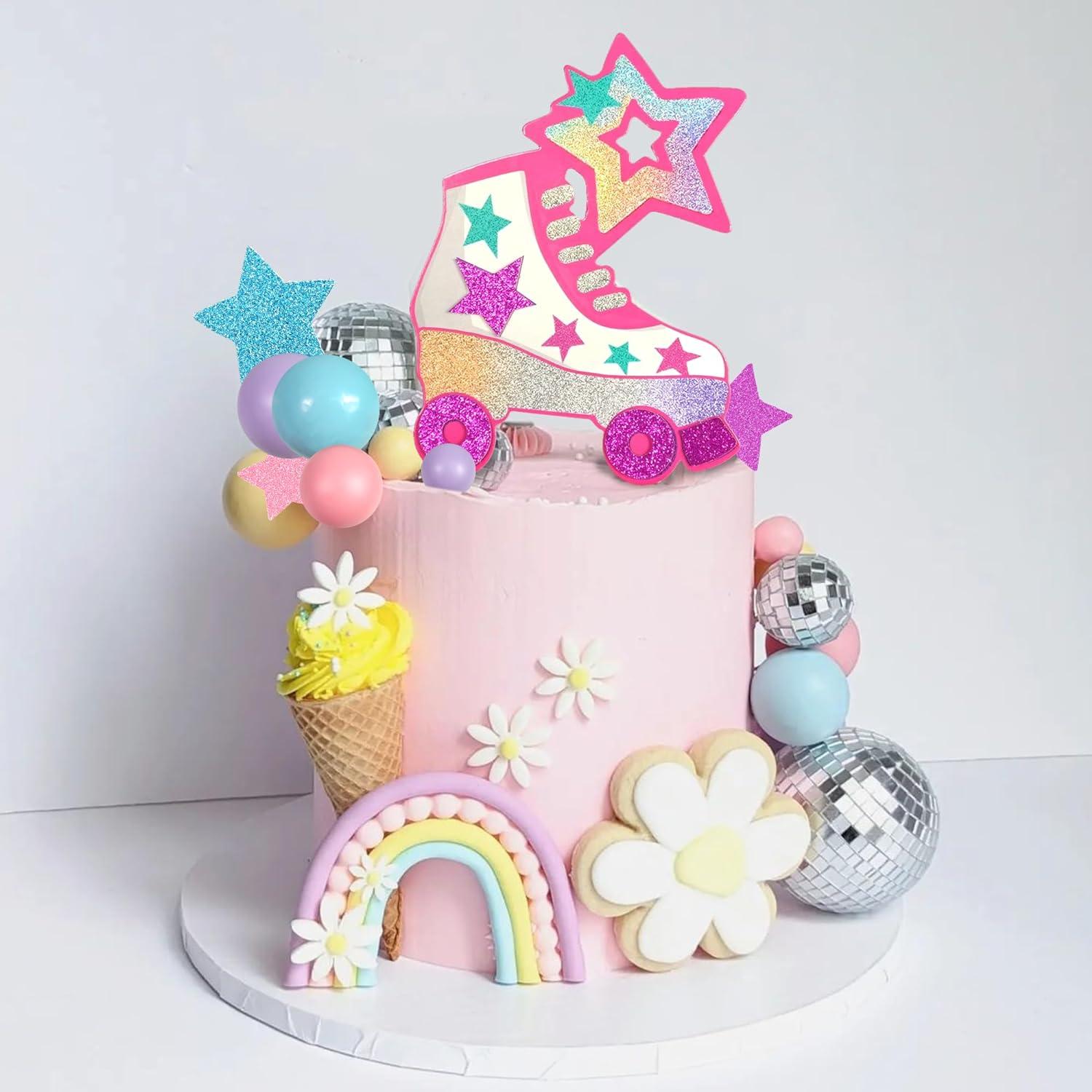 Roller Skate Cake Topper Disco Ball Cake Toppers Pastel Ball Cake ...