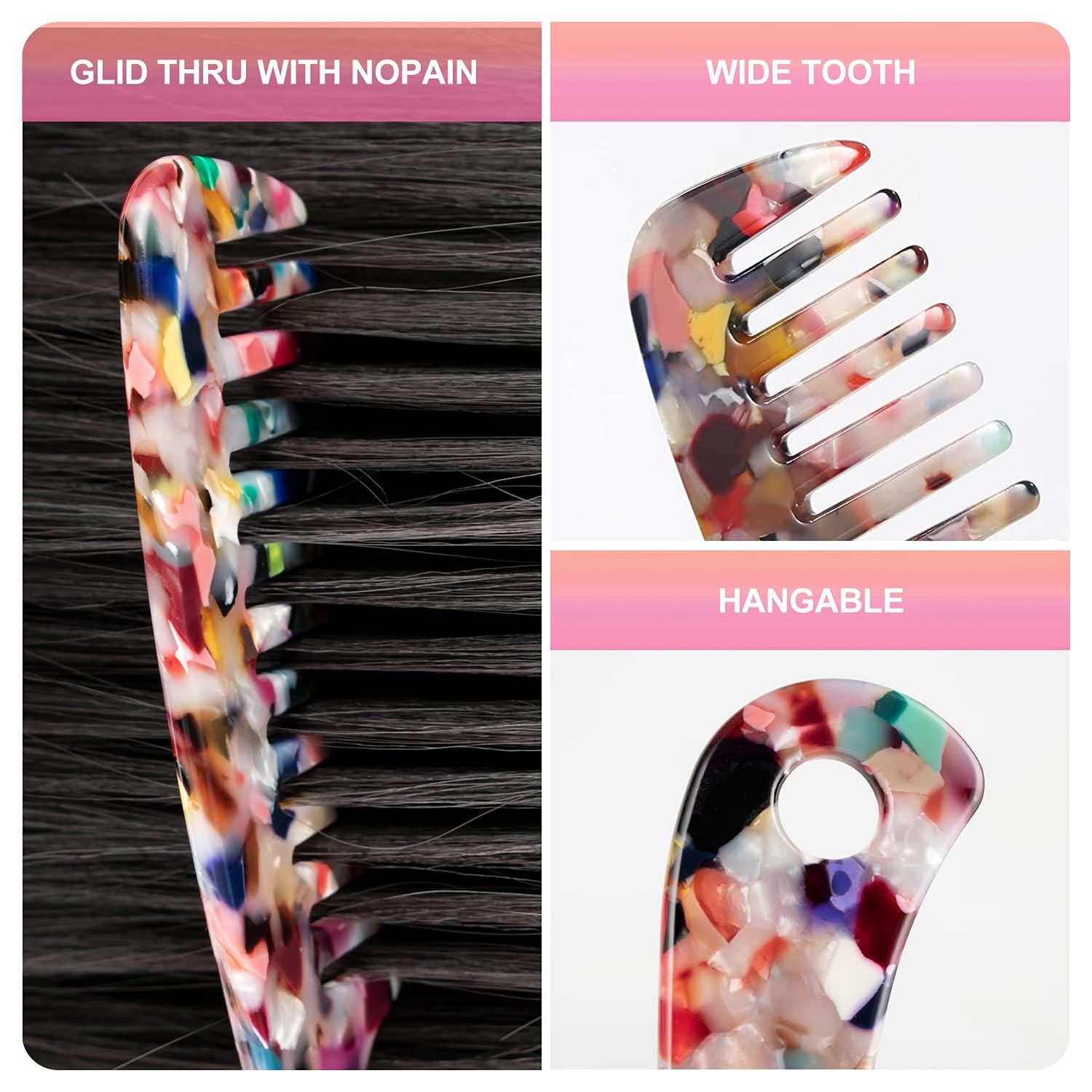 LADYAMZ Large Wide Tooth Hair Comb - Tortoise Shell Round Tooth Comb ...