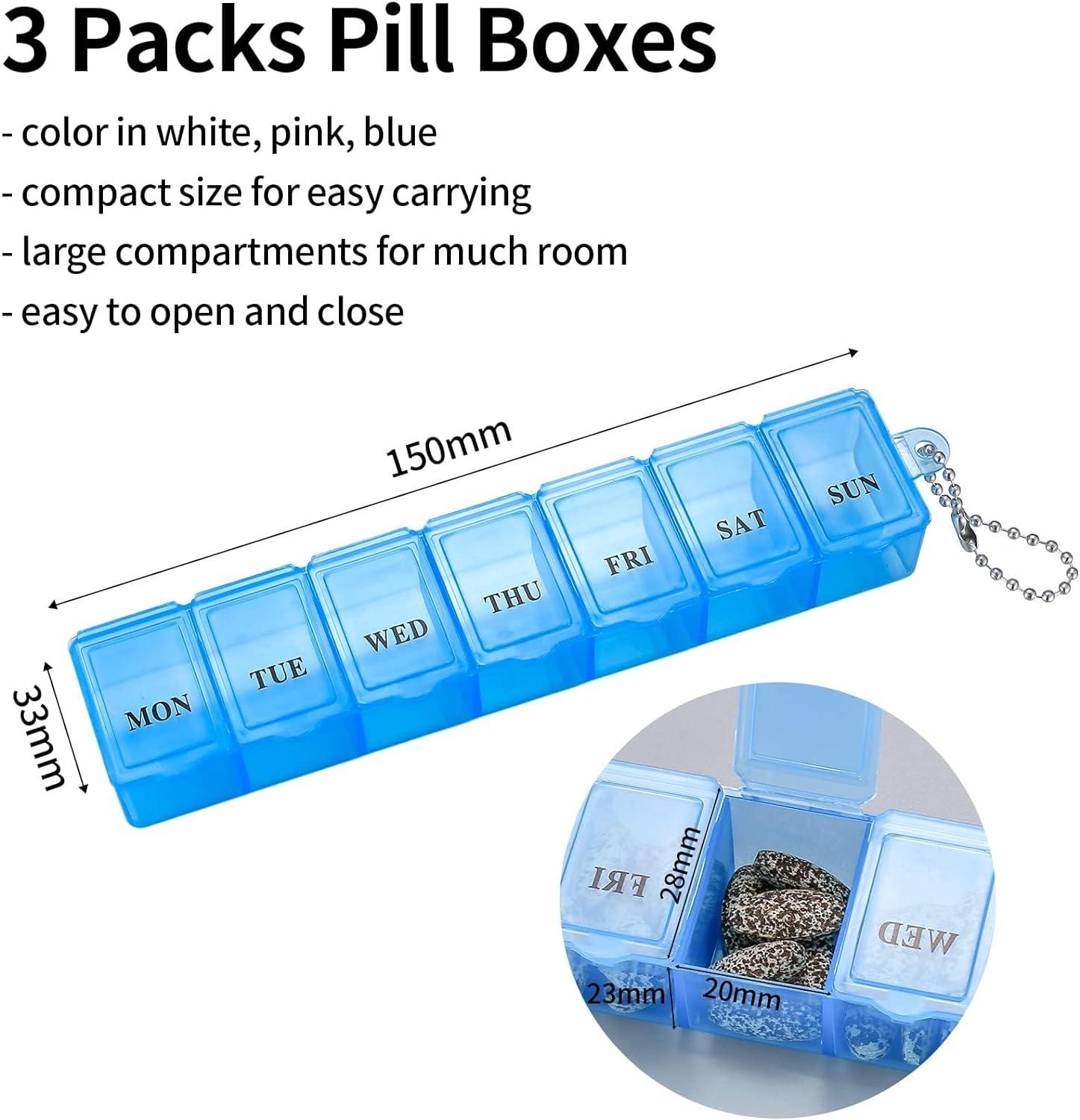 3 Pieces Pill Box Organiser Pill Dispenser Box 7 Day Pill Box Organiser ...