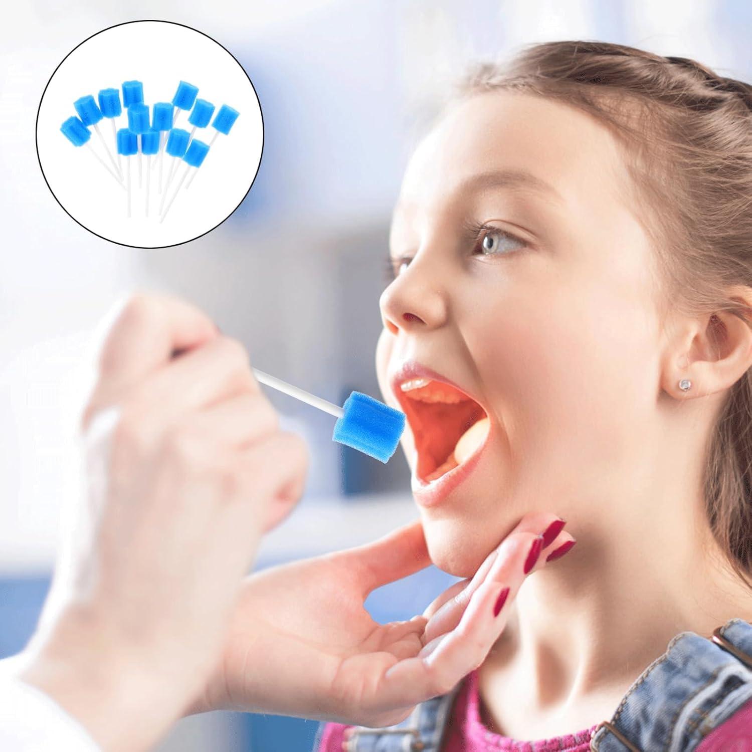 Zhyuan 100 Pieces Blue Cleaning Mouth Swabs - Disposable Oral Hygiene ...