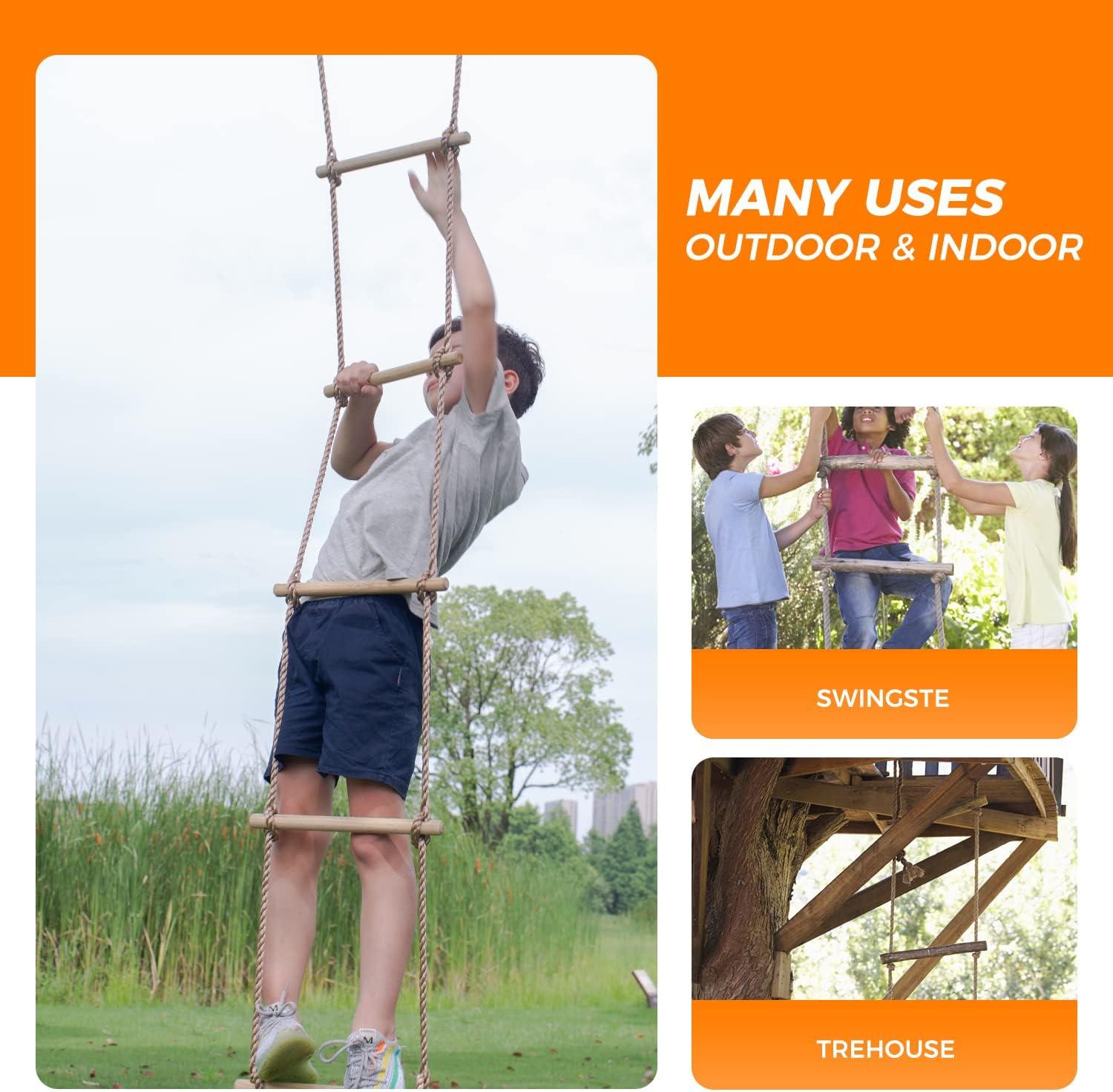 Autofonder 6.6Ft Nylon Rope Ladder for Kids Outdoor Treehouse Ninja ...