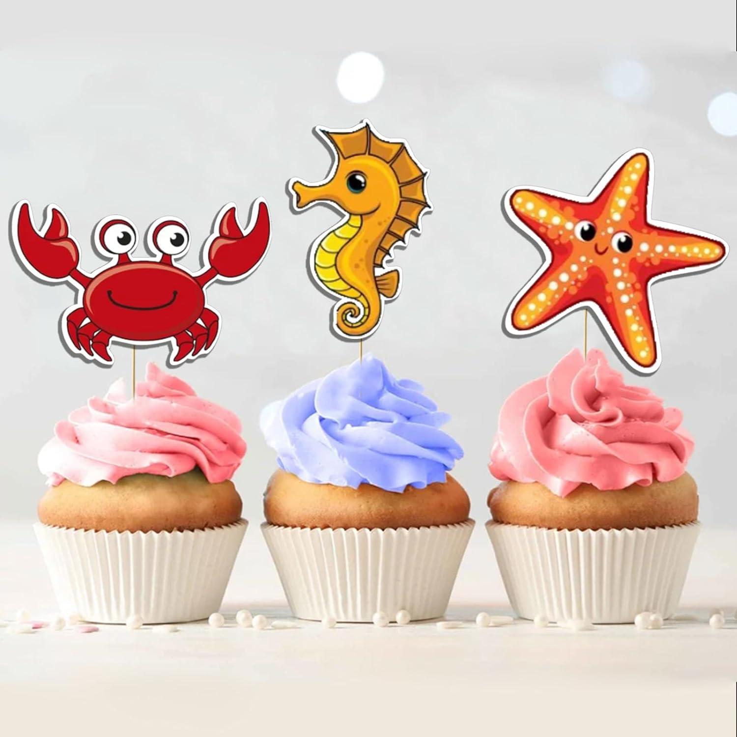 Pack of 24 Ocean Sea Animal Cupcake Toppers Package Fish Starfish ...