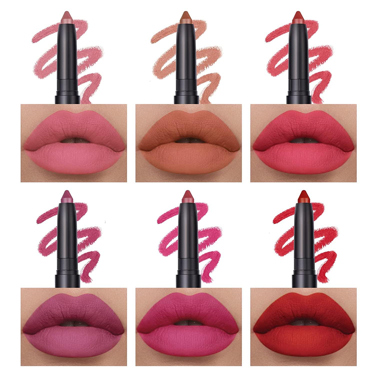 6-Piece Matte Lipstick Pencil Set - Long-Lasting Velvet Lipstick in 6 ...