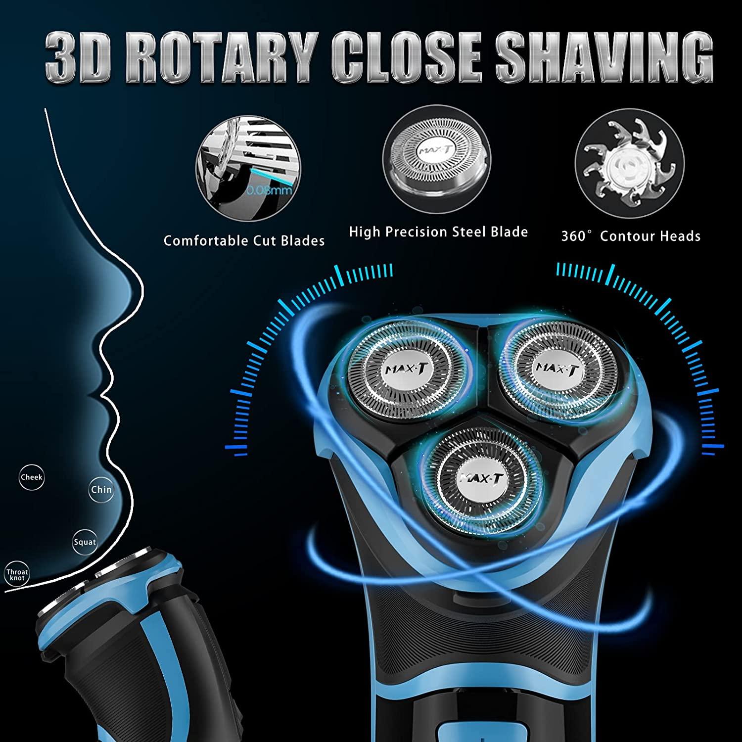 MAX-T Electric Shaver for Men - Cordless, Waterproof Rotary Razor with ...
