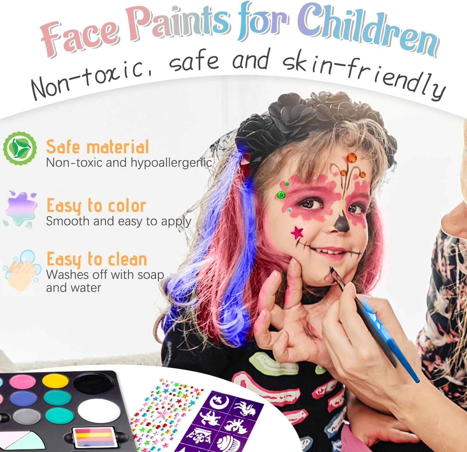 20 Color Face Paint Kit for Kids with Hair Chalk, Stencils, and Brushes ...