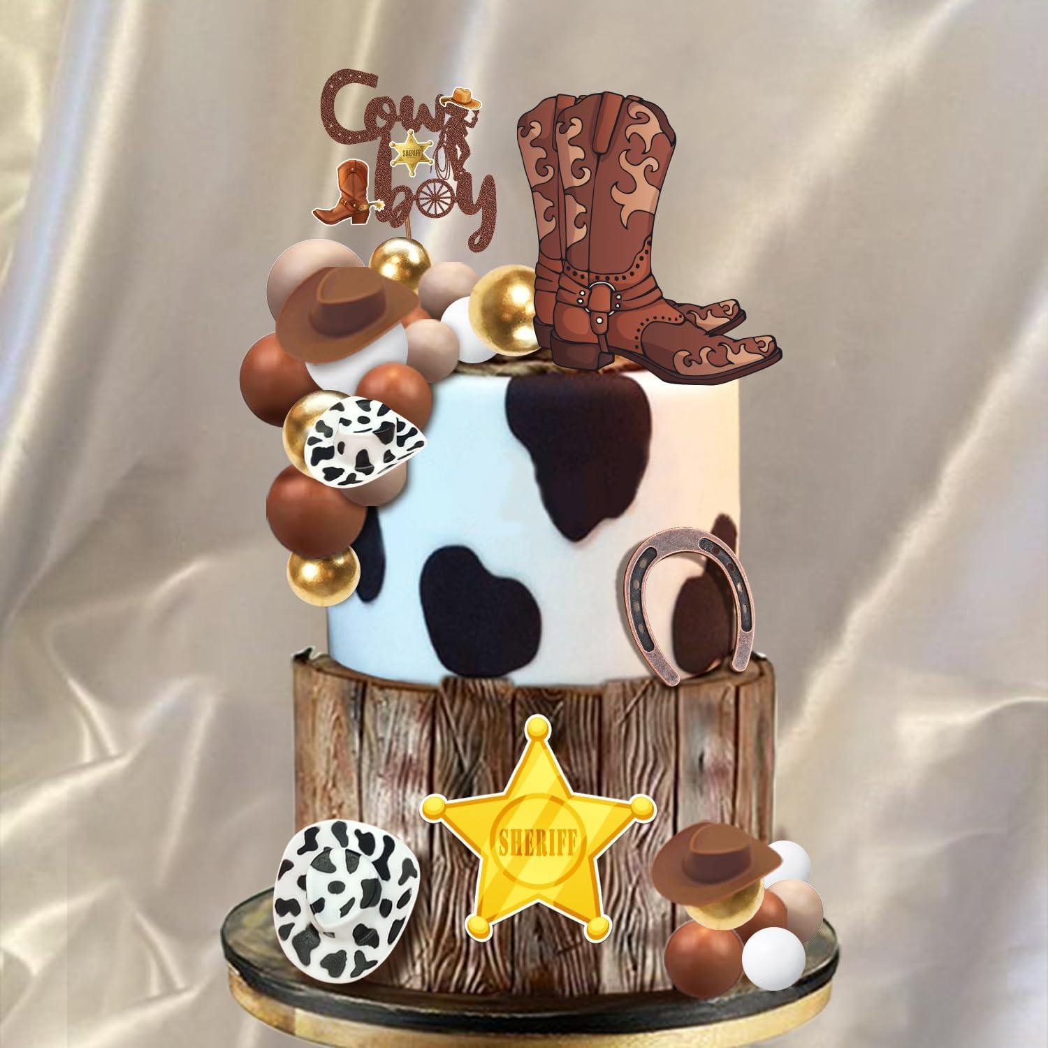 28 Pcs Cowboy Cake Decorations Cowboy Hat Boot Horseshoe Sheriff Badge ...
