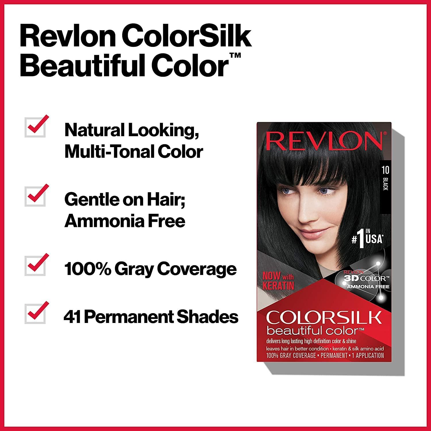 Revlon Colorsilk Permanent Hair Color Dye - 10 Black - 3 Pack (4.4 Oz ...