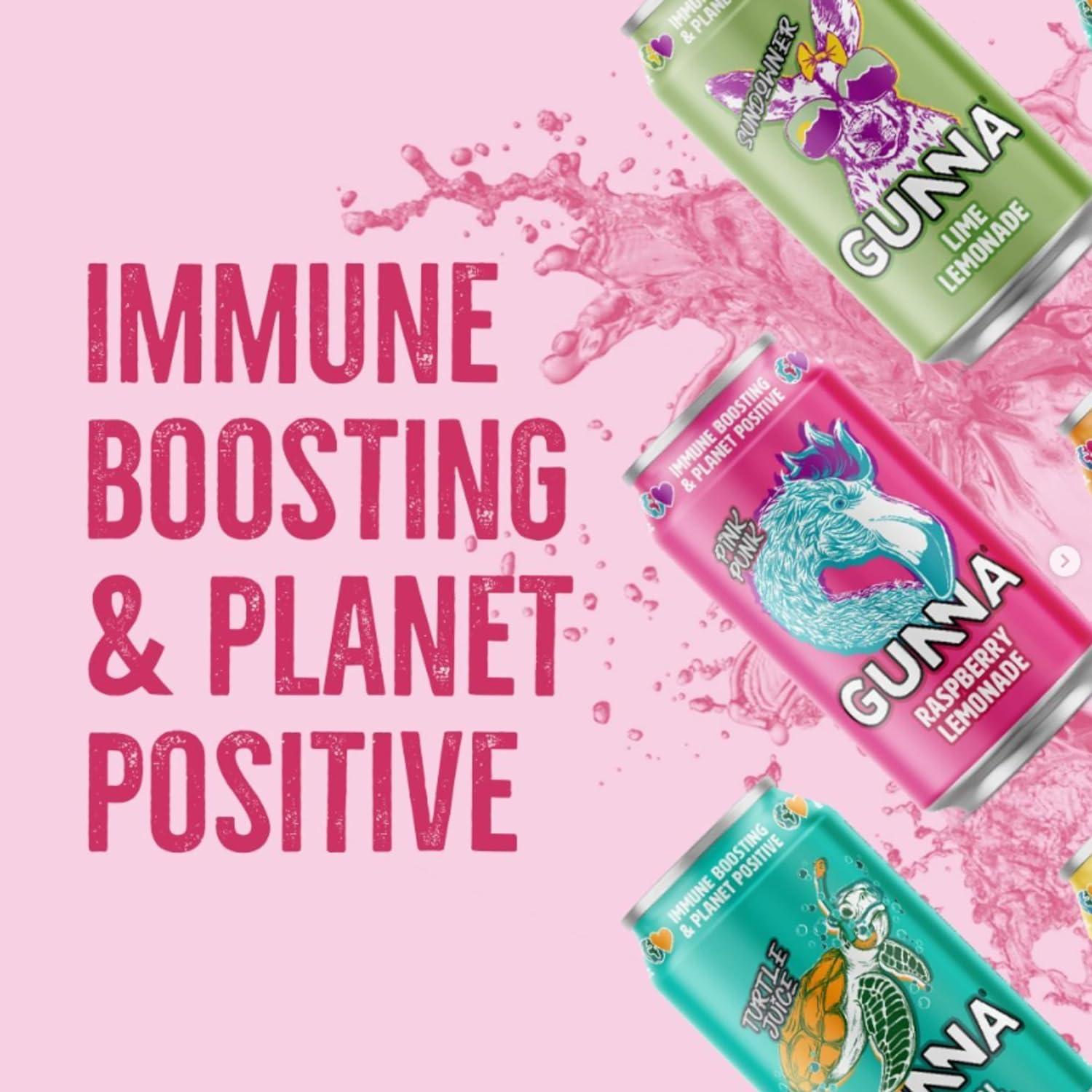Gunna Fizzy Drinks Raspberry Pink Lemonade Cans Natural Vegan Sparkling ...