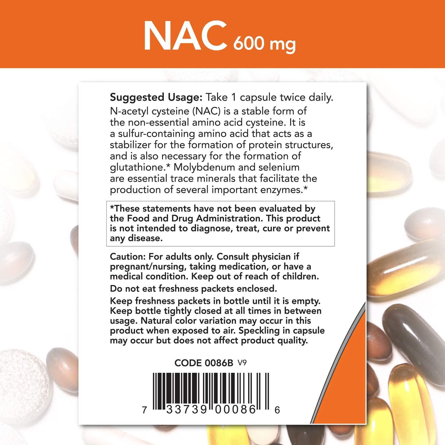 NOW NAC 600mg with Selenium & Molybdenum - 250 Veg Capsules | Buy Now ...