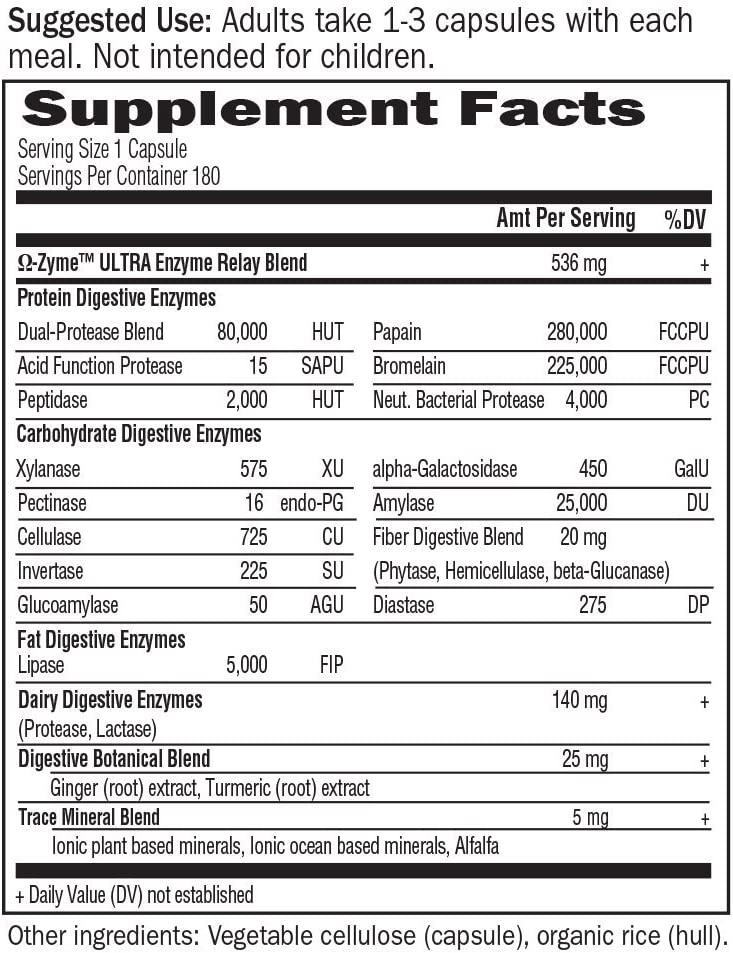 Garden of Life O-Zyme Ultra Digestive Enzyme Blend 180 Vegetarian ...