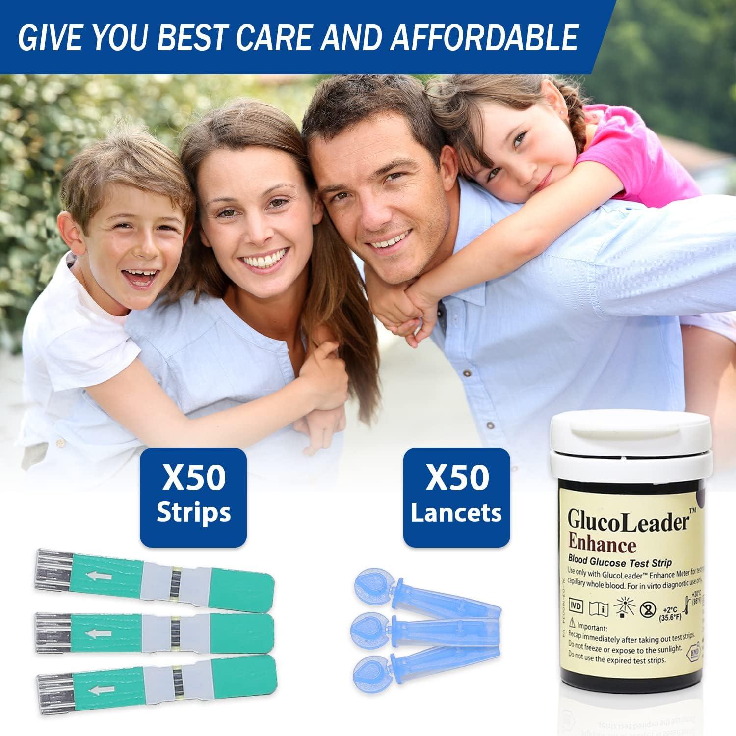 50 Premium GlucoLeader Glucose Test Strips & Lancets (No Meter included ...