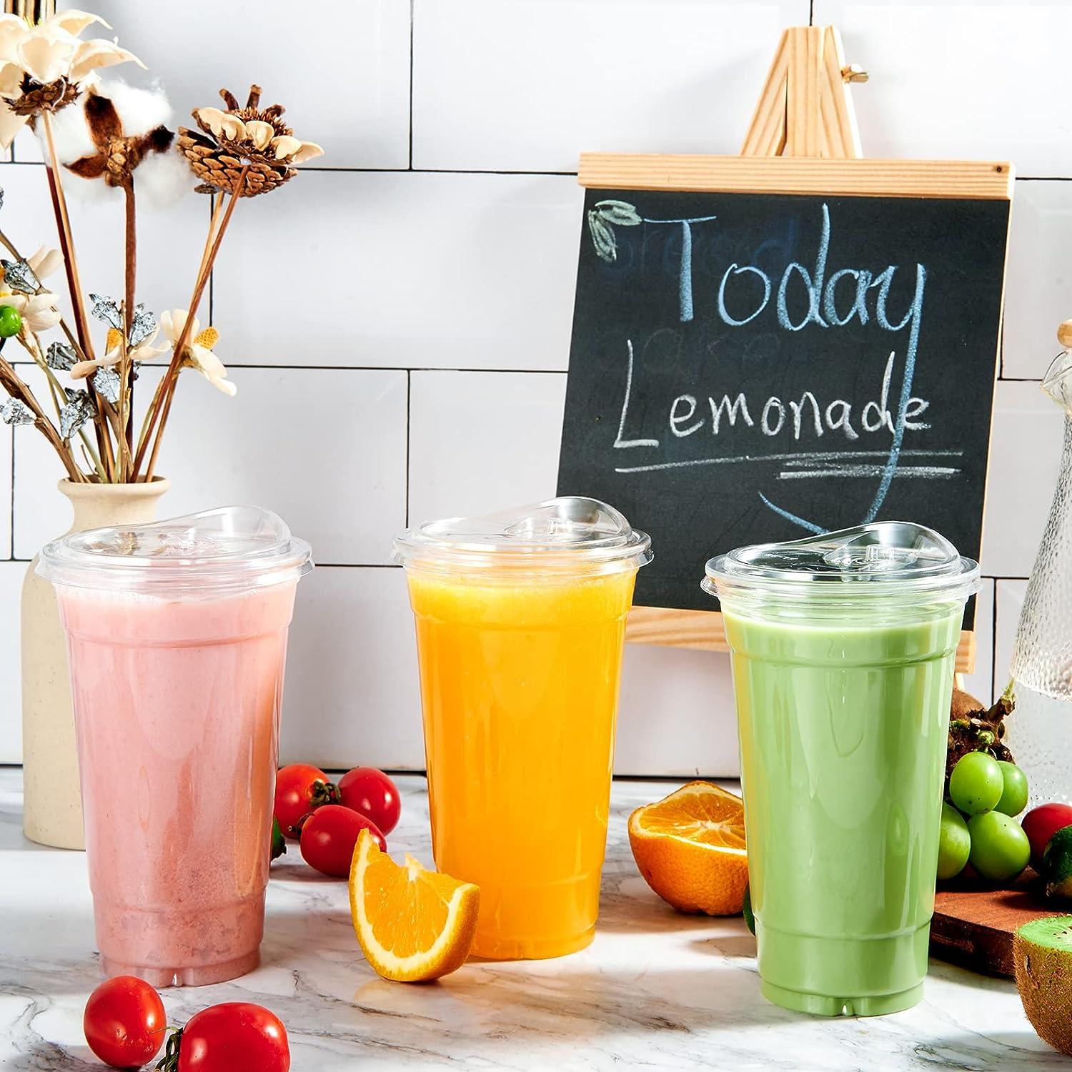 Lilymicky 24oz Clear Plastic Cups with Strawless Sip Lids - 60 Pack for ...