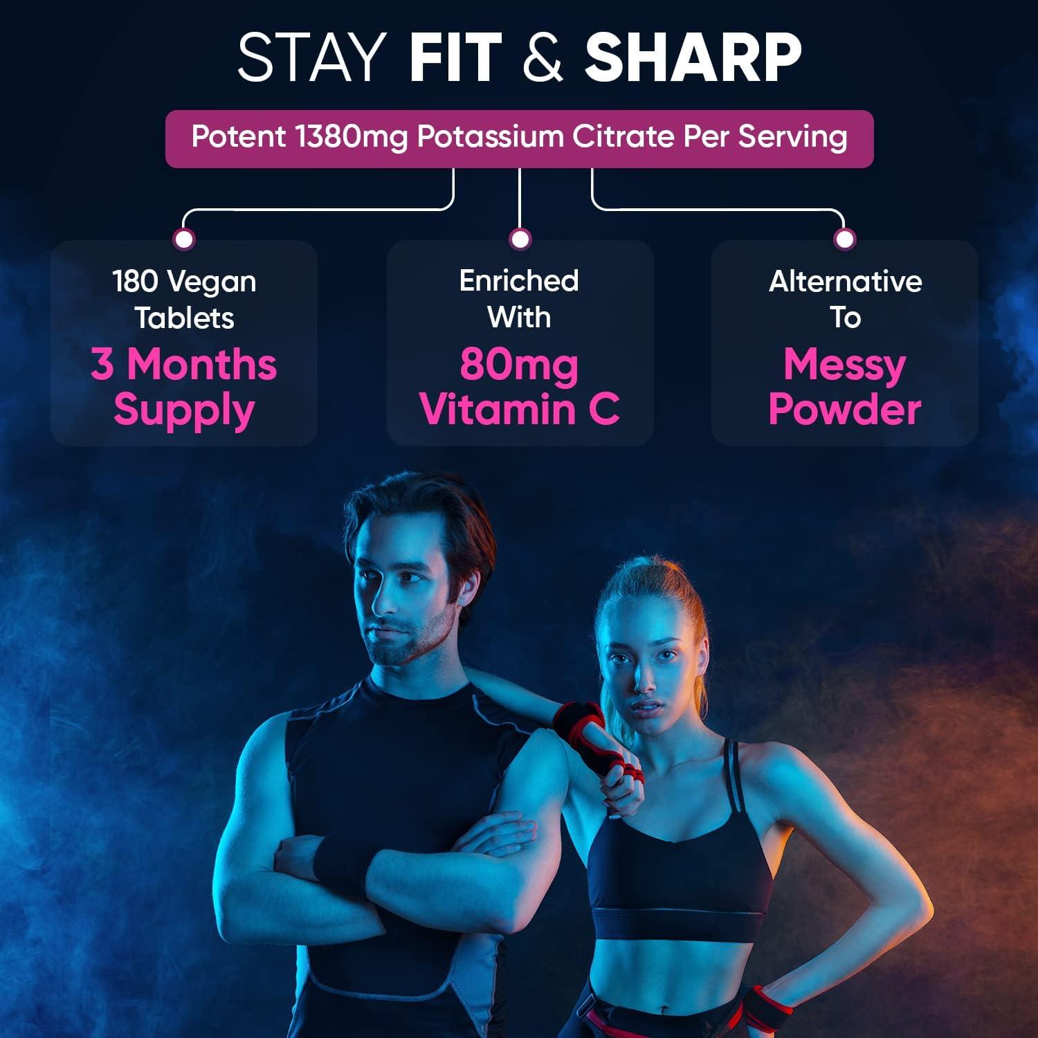 High Strength Potassium Supplement 1460mg with Vitamin C - 3 Months Supply - 180 Vegan Tablets ...