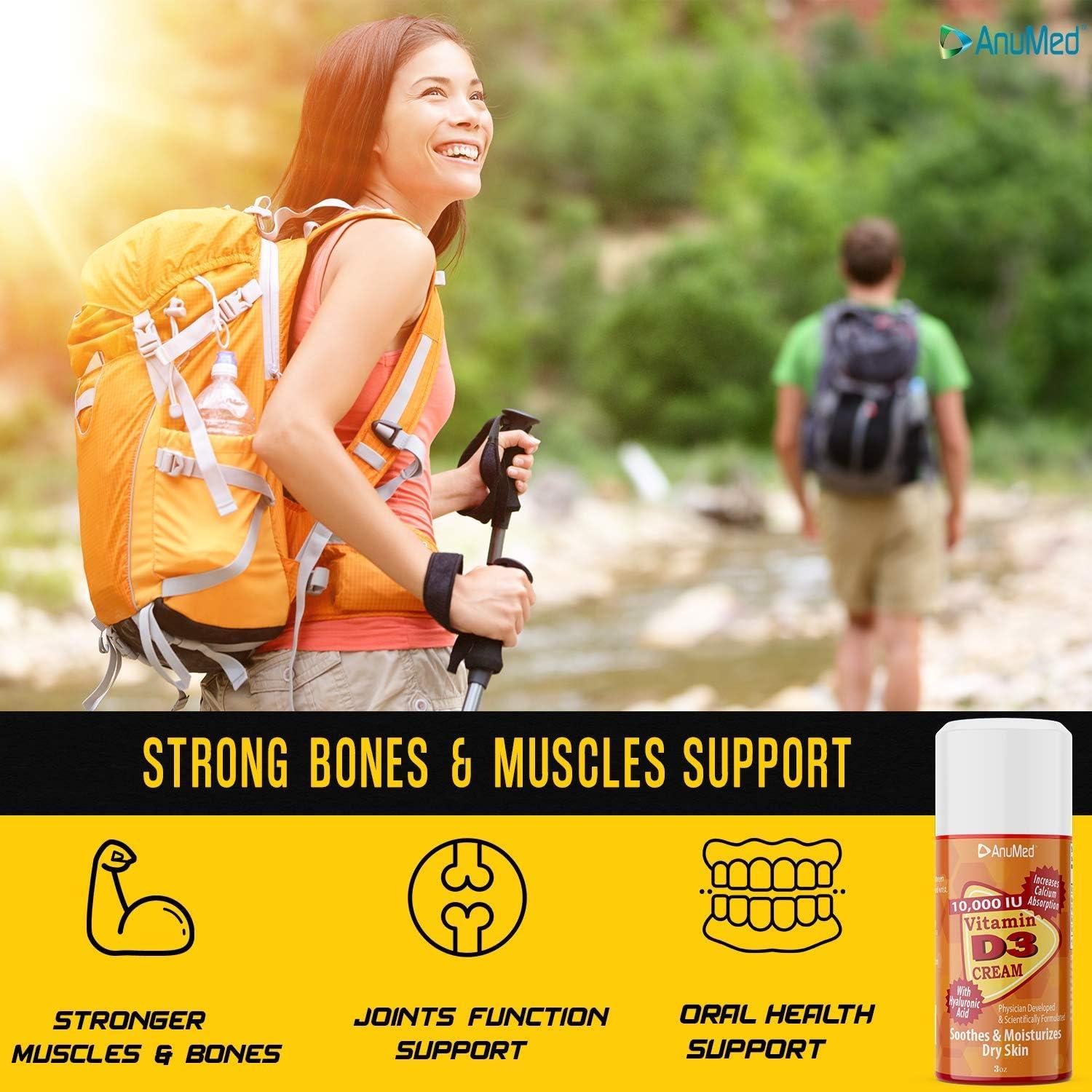 AnuMed Vitamin D3 10,000 IU Cream with Magnesium, Hyaluronic Acid, and ...