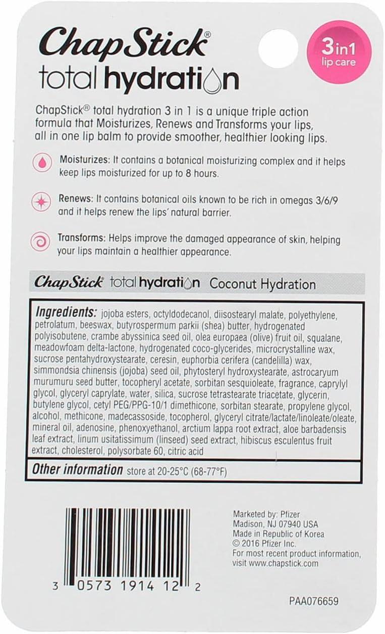 ChapStick Total Hydration Coconut 3-in-1 Lip Care 0.12 oz - Pack of 6 ...