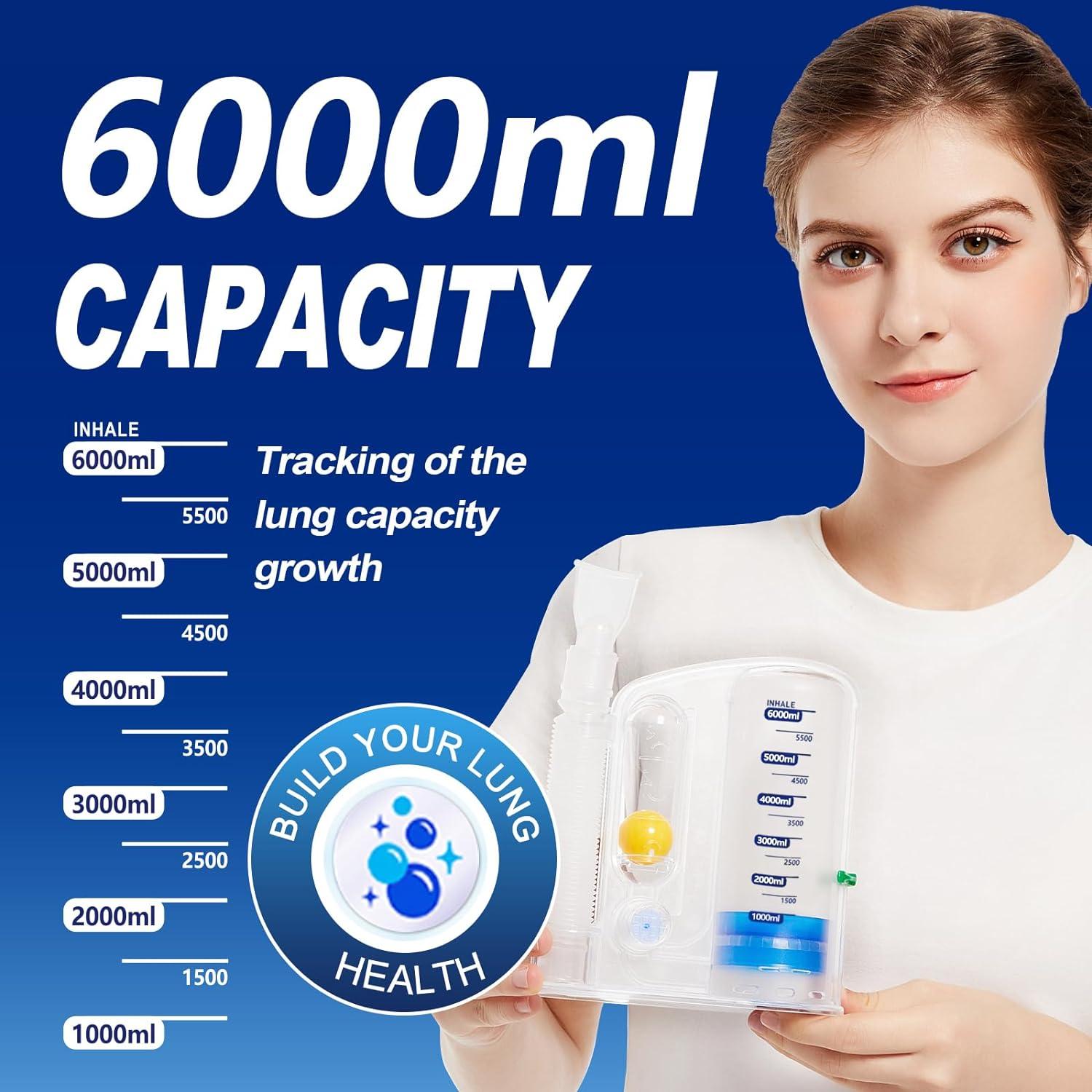 Lung Exerciser Device - 6000ML Breathing Trainer with Flow Rate & Scale ...