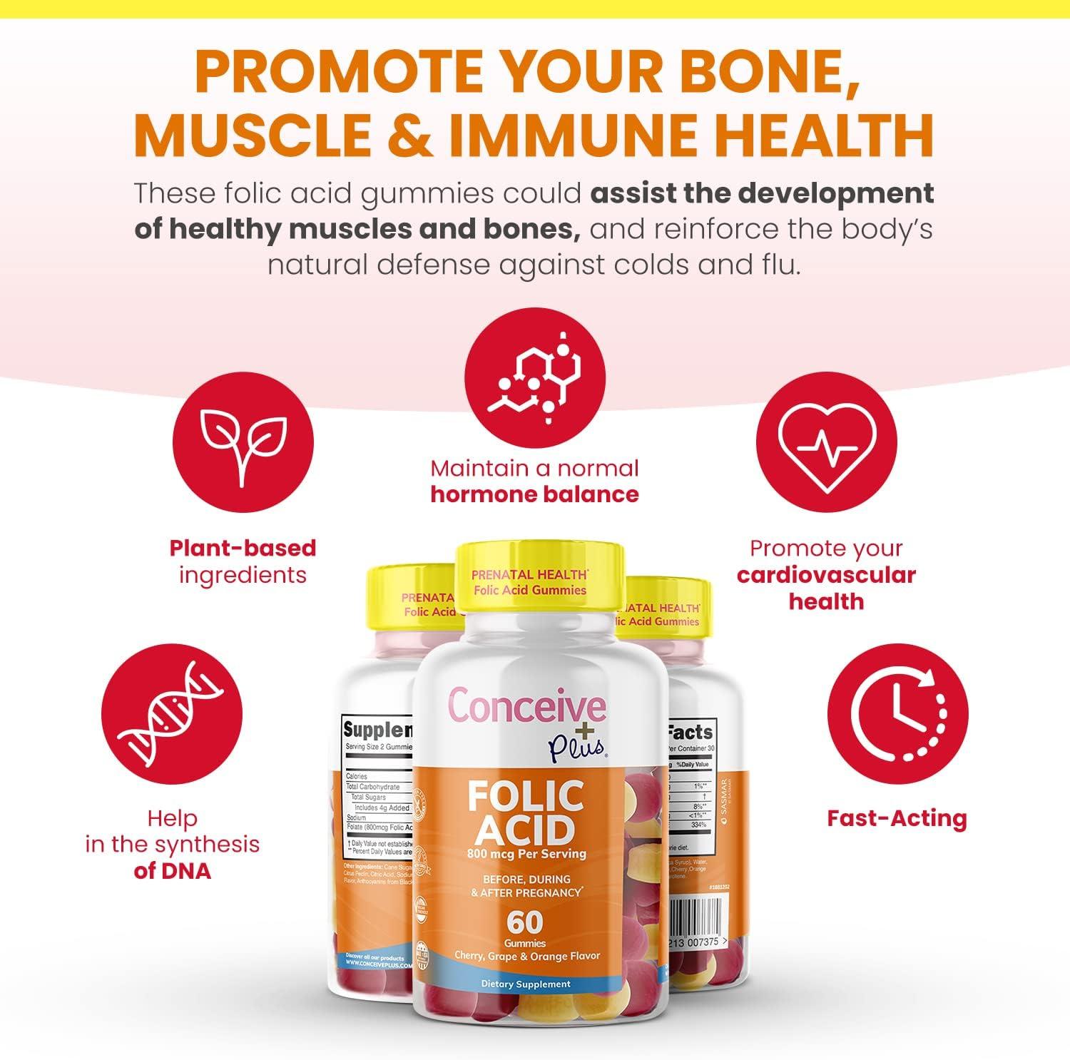 Conceive Plus Folic Acid Gummies - 800mcg Folate Supplement for Women ...