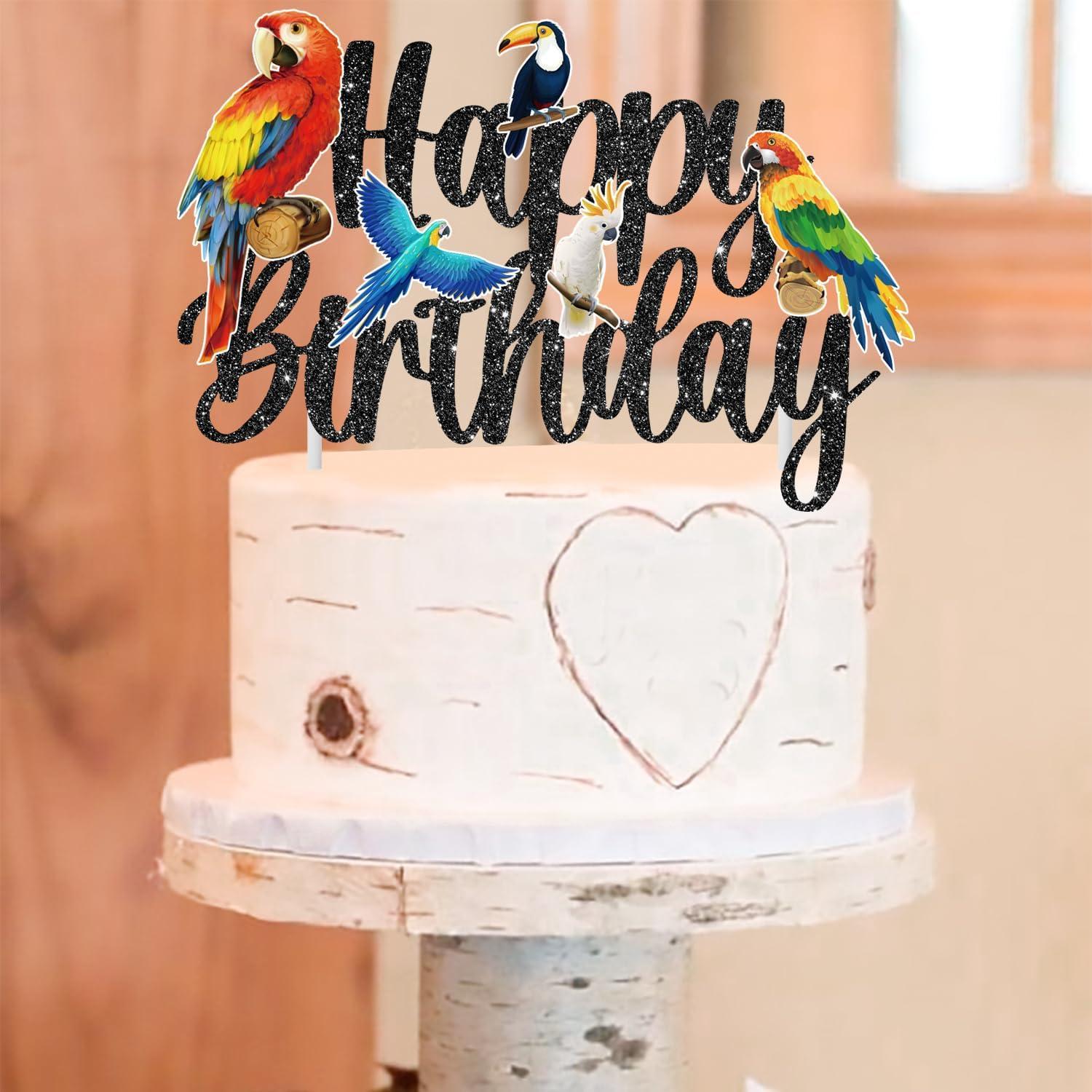 Parrot Birthday Cake Topper Tropical Bird Themed Birthday Decoration ...