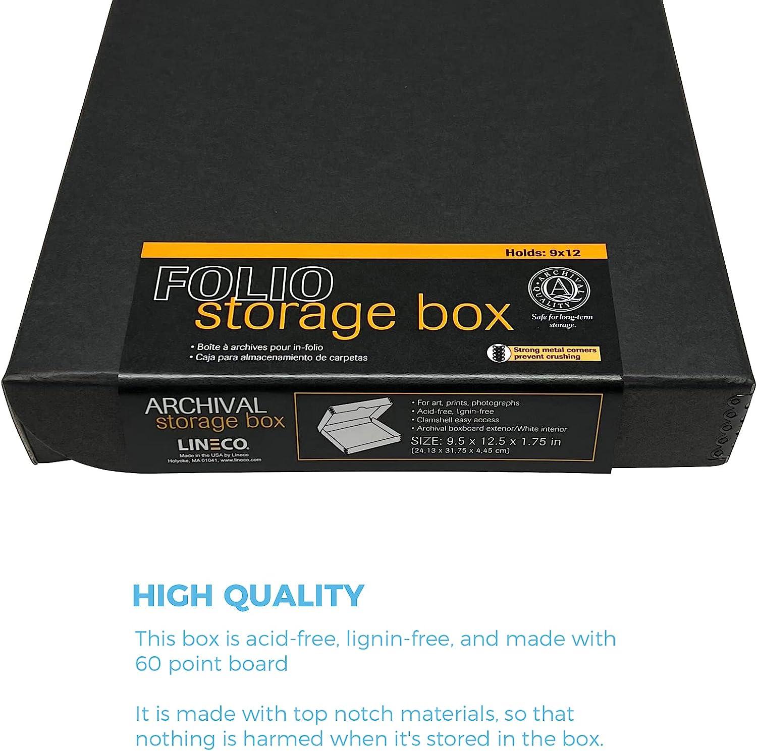 Lineco 9x12 Black Clamshell Archival Folio Storage Box with Removable ...