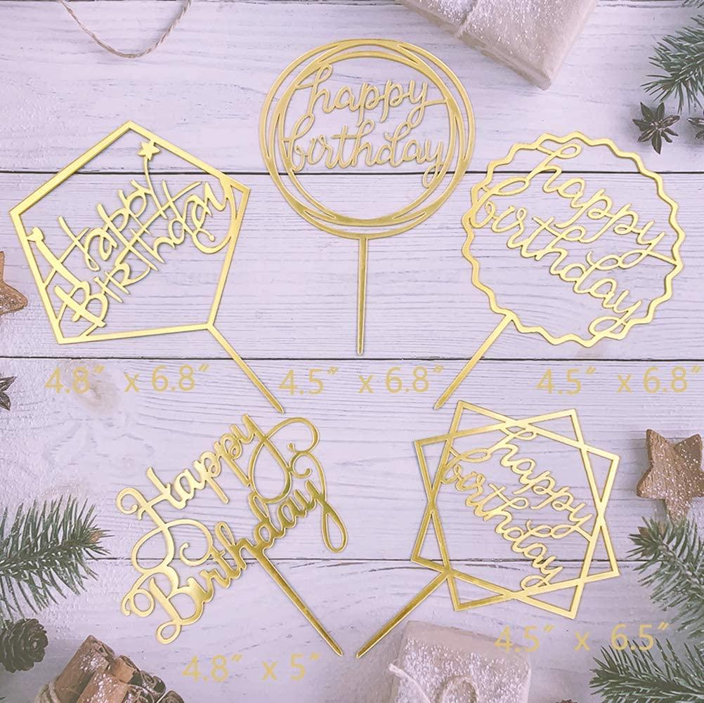 Gold Acrylic Happy Birthday Cake Topper Set - 5 Pieces | Cake ...