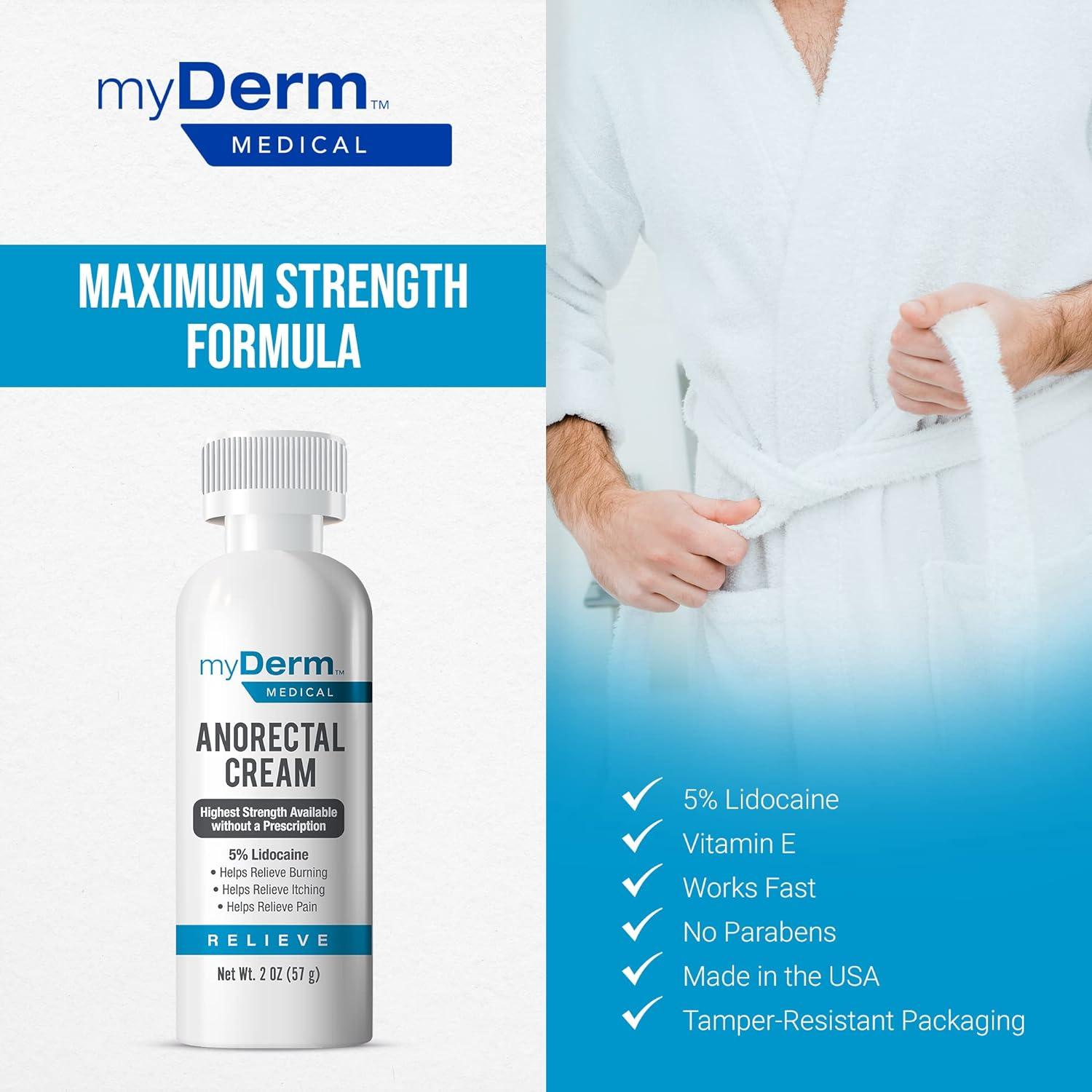 Myderm Medical 5% Lidocaine Anorectal Cream 2oz - Maximum Strength for ...